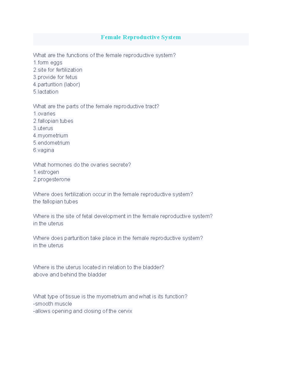 Female Reproductive System - Studocu