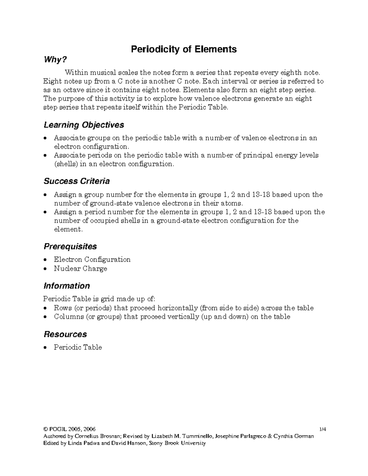 Periodicity-of-elements - © POGIL 2005, 2006 1/ Authored by Cornelius ...