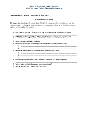 Week 2 Online Lab - doc - MOA115 Medical Records and Insurance Week 2 ...