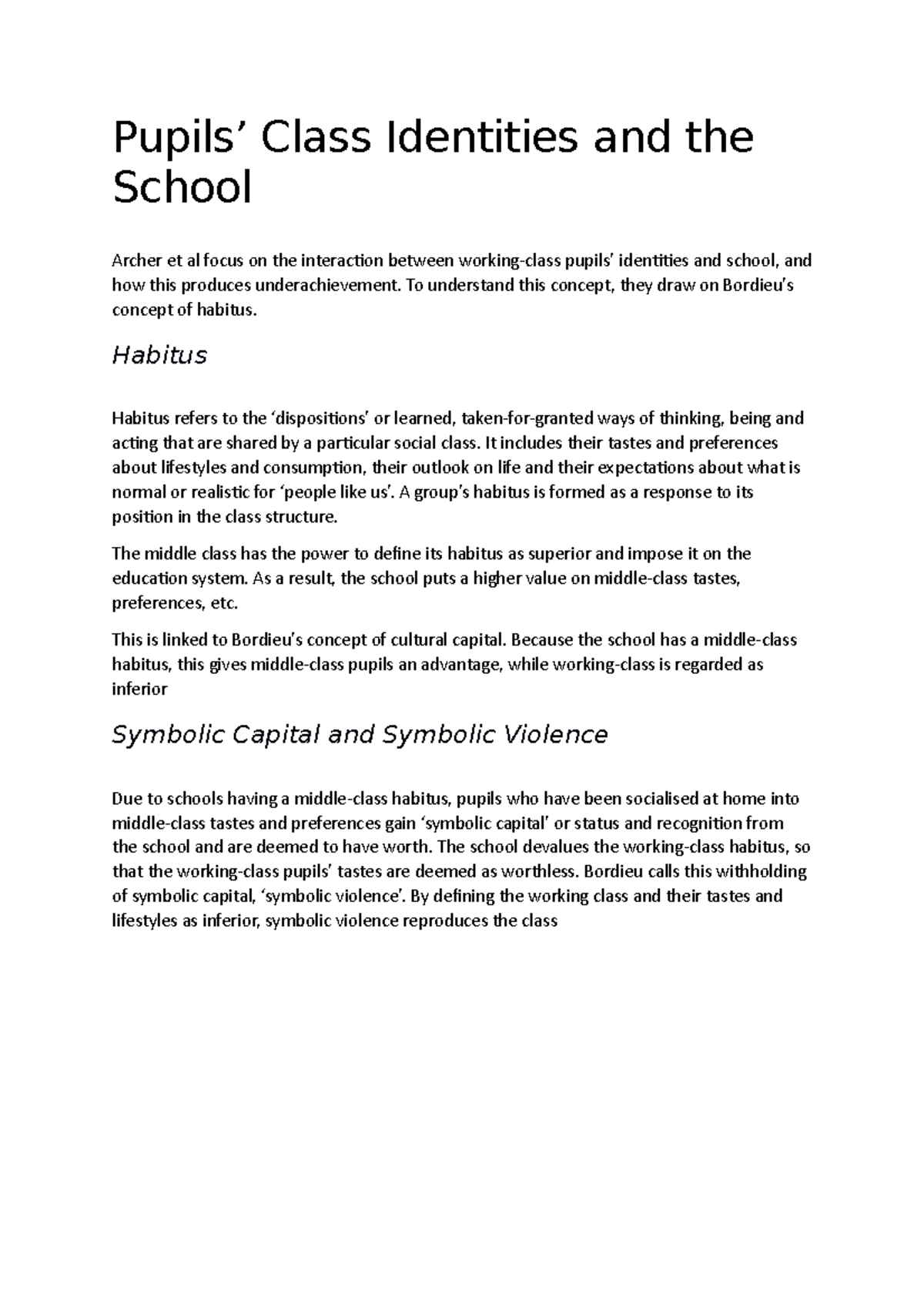 Pupils Class Identities and the School - Pupils’ Class Identities and ...