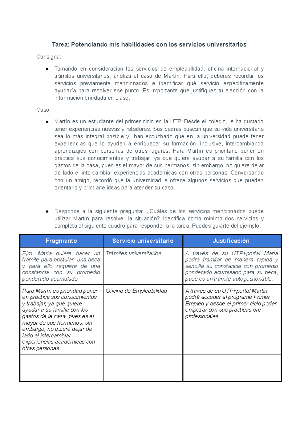 IVU Actividad 3 - Tarea: Potenciando mis habilidades con los servicios universitarios Consigna ...