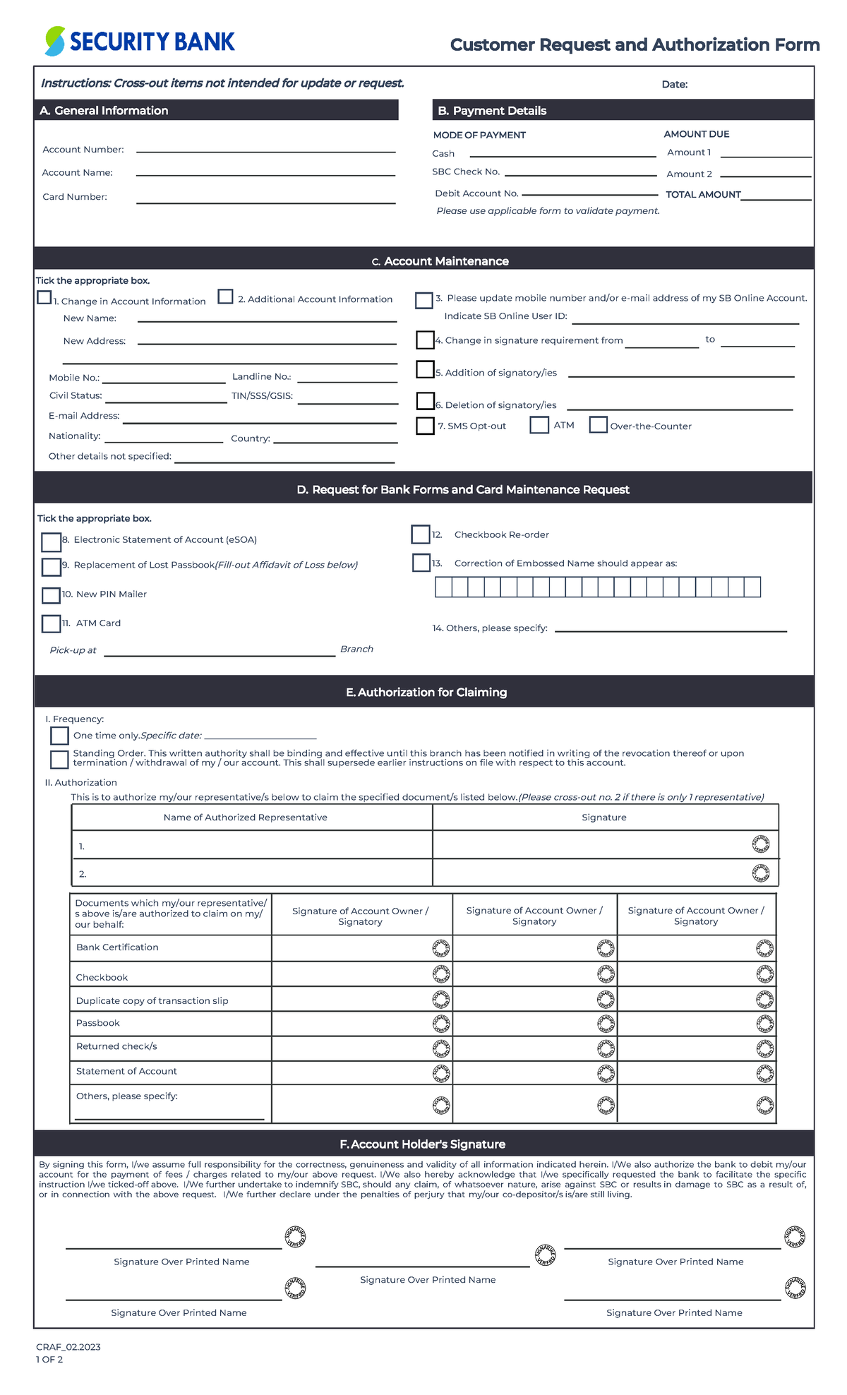 Customer Request and Authorization Form as of Feb 7 2023 - Customer ...