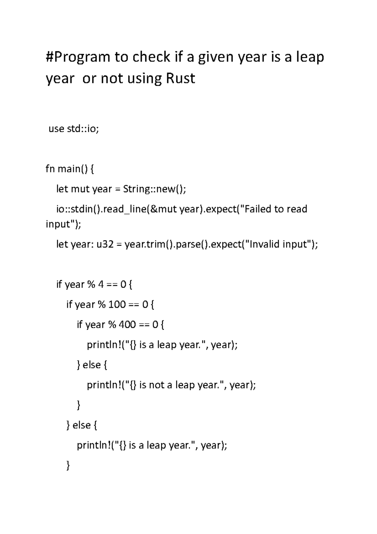 Leap Year Rust Finding Leap Year Using Rust Program To Check If A