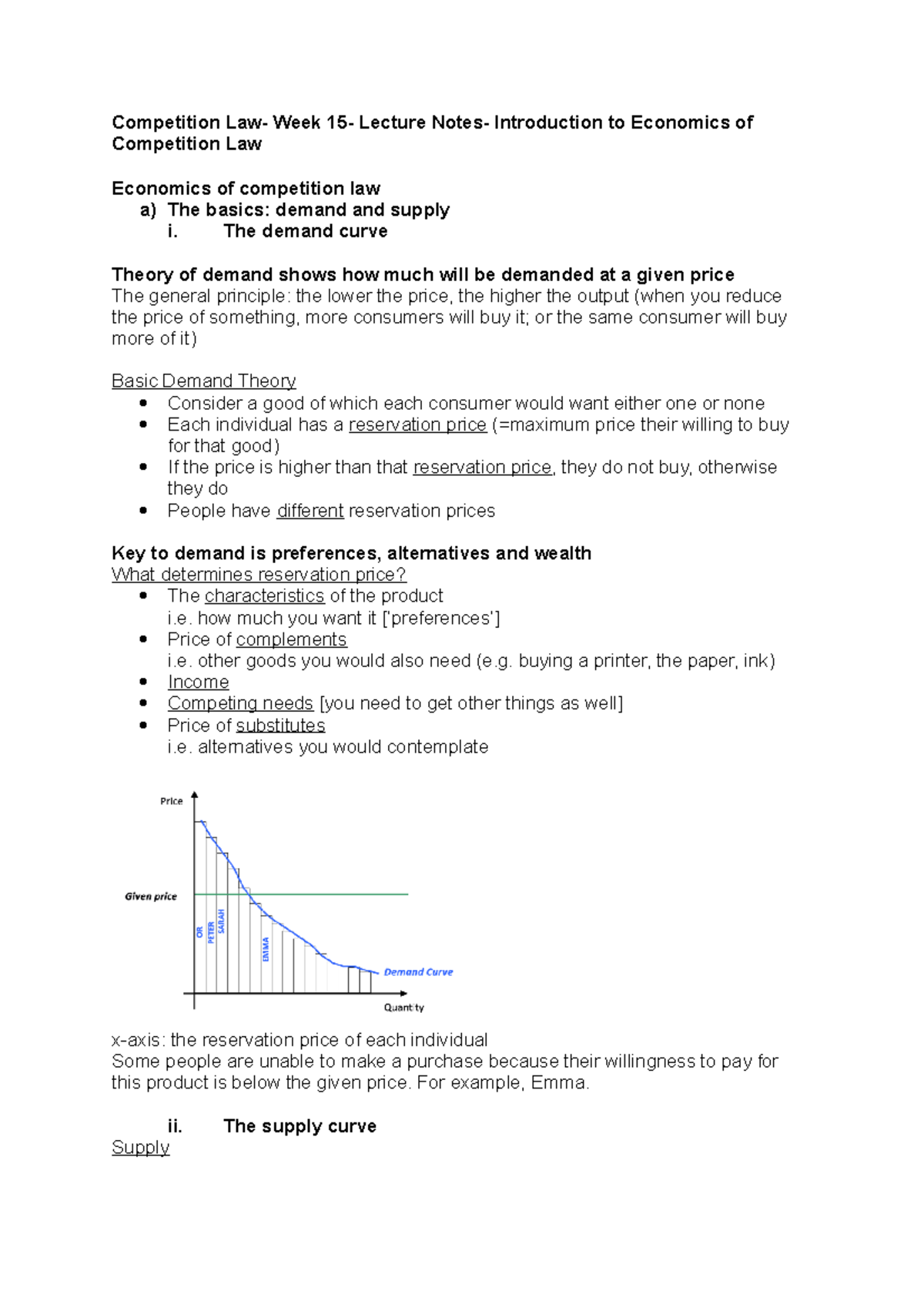Competition Law- Week 2- Lecture Notes- Introduction to Economics of ...