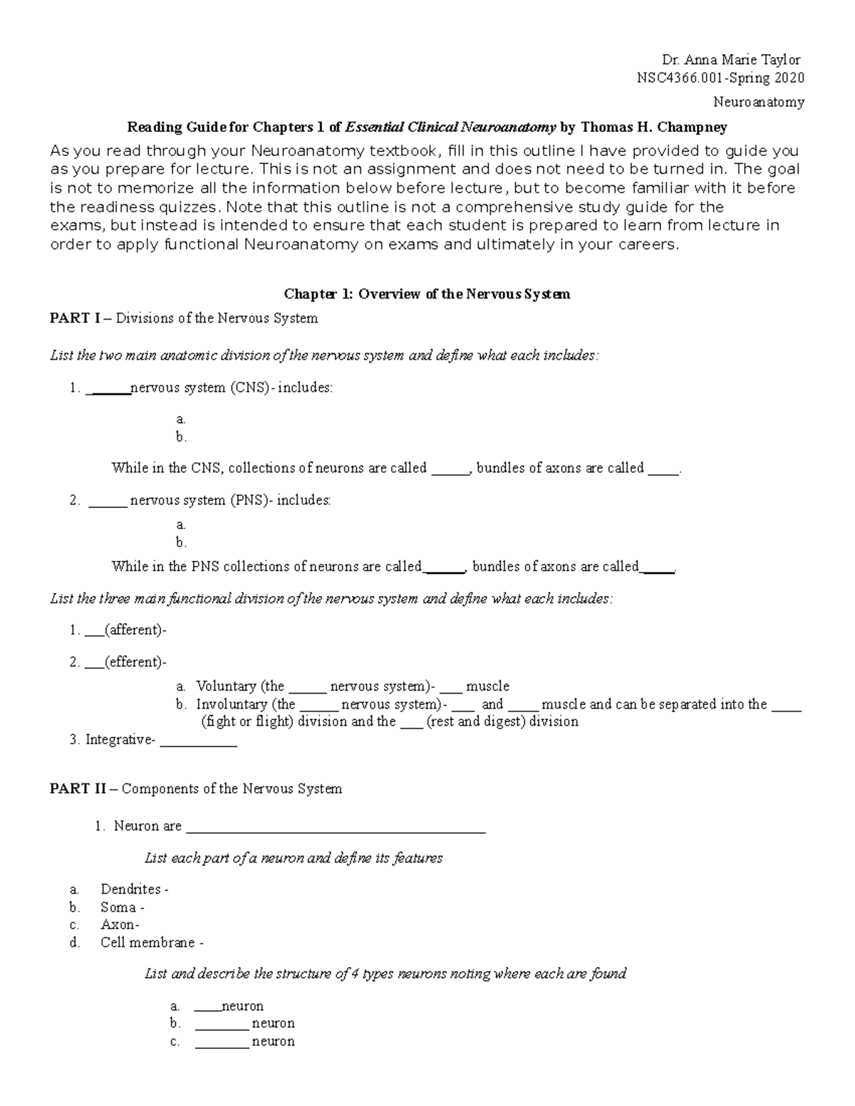 NA- Chapter 1 Review - Dr. Anna Marie Taylor NSC4366-Spring 2020 ...