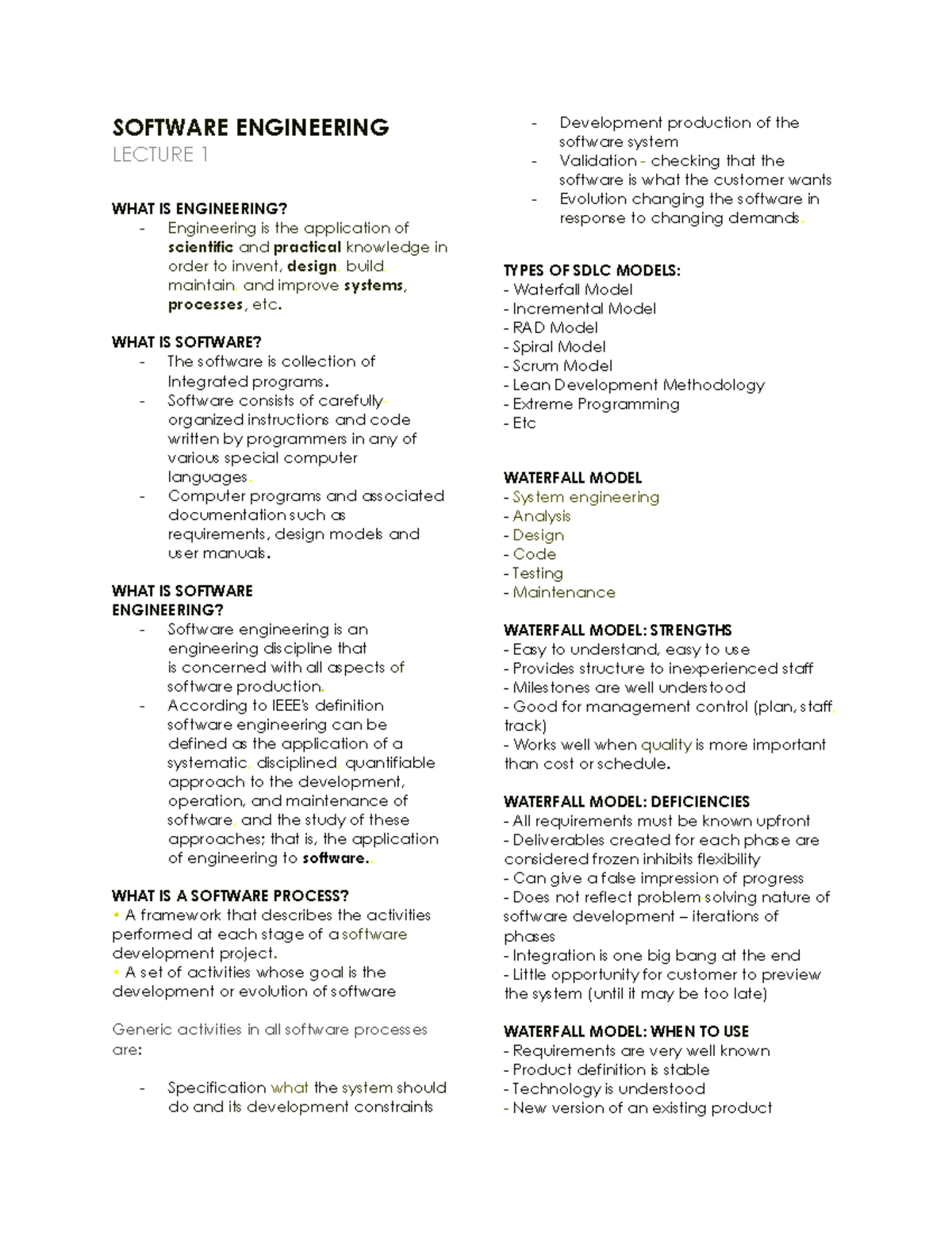 Software Engineering Handouts - SOFTWARE ENGINEERING LECTURE 1 WHAT IS ENGINEERING? Engineering ...