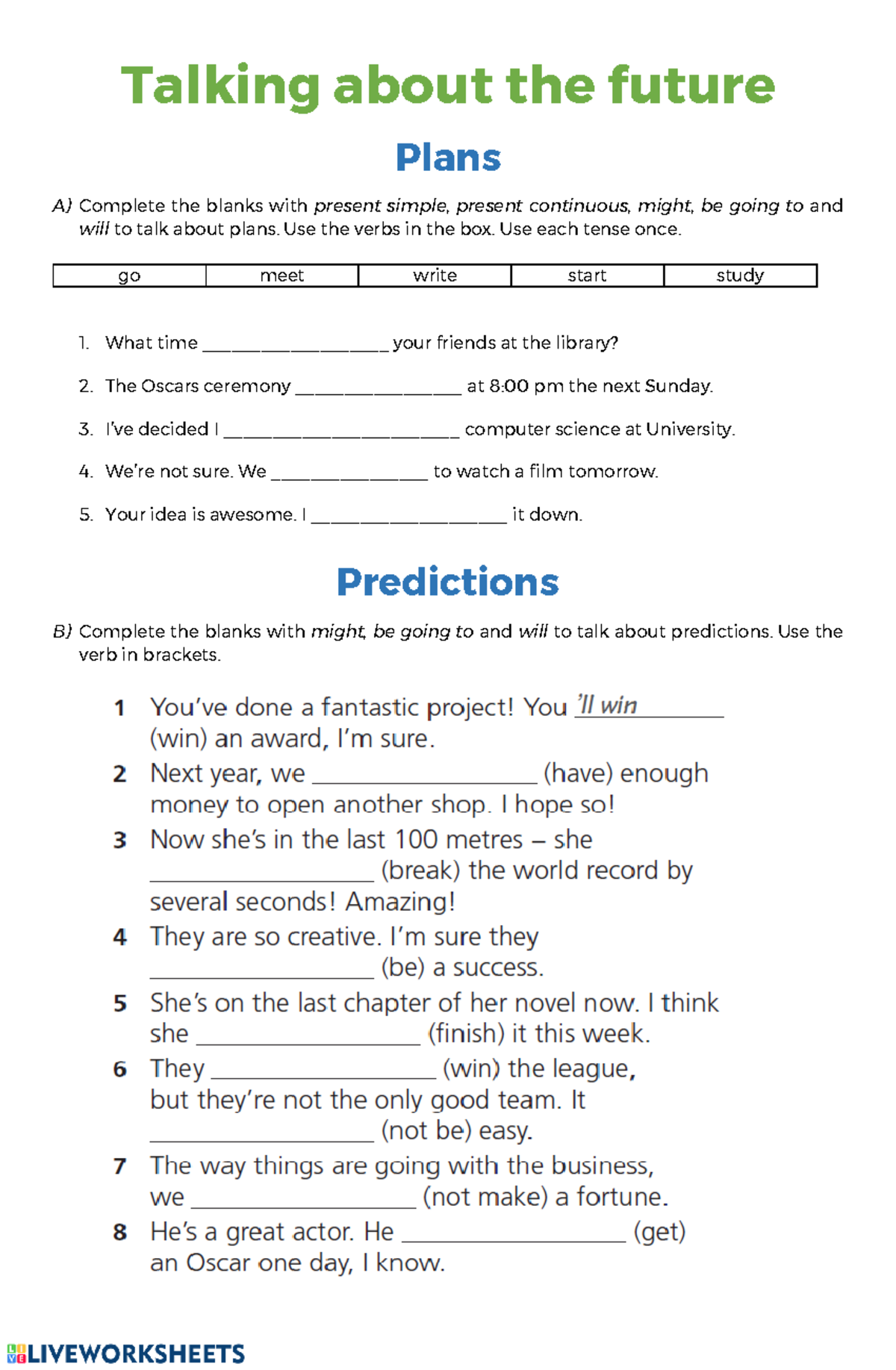 BE Going TO - socializar - Talking about the future Plans A) Complete ...