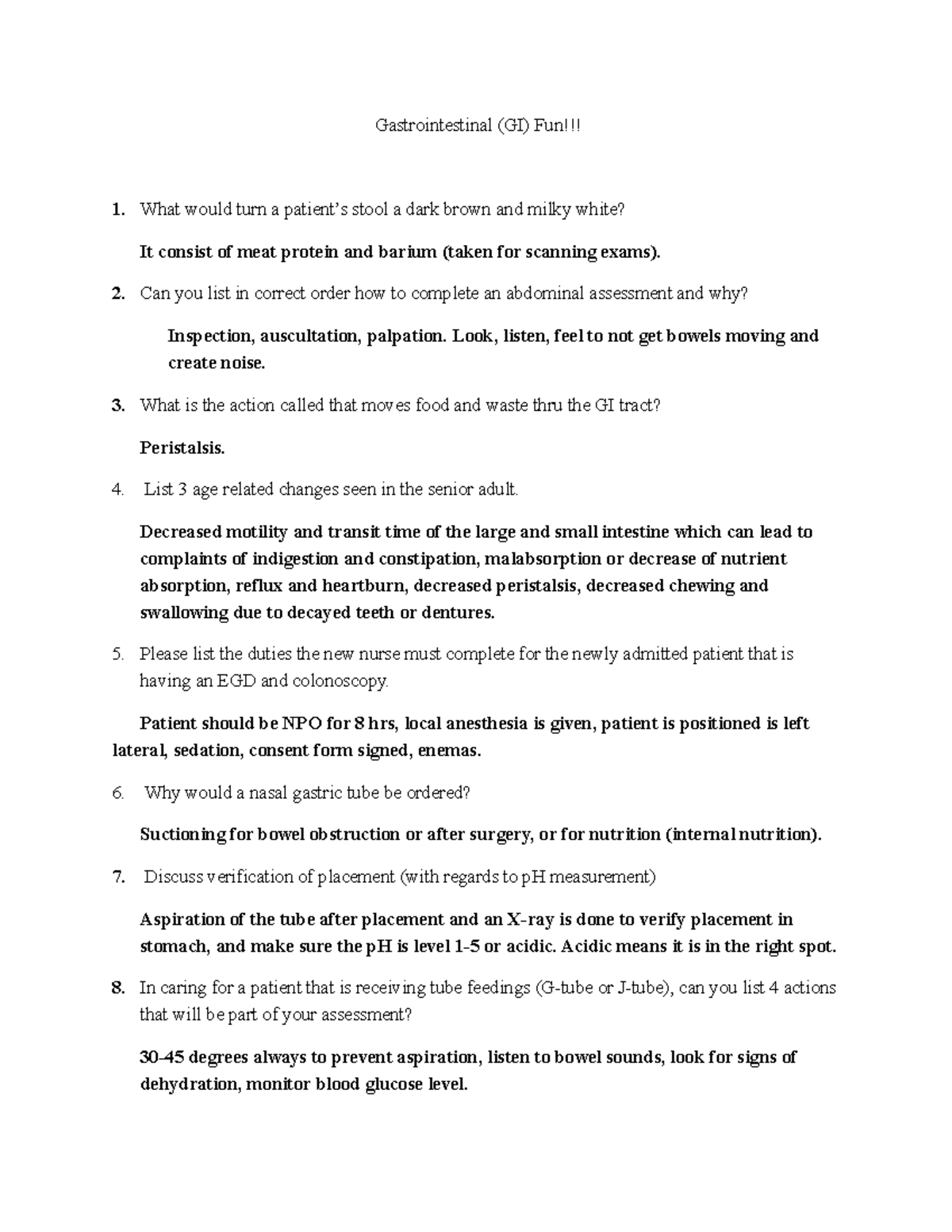 GI Fun Sheet student version - Gastrointestinal (GI) Fun!!! What would ...