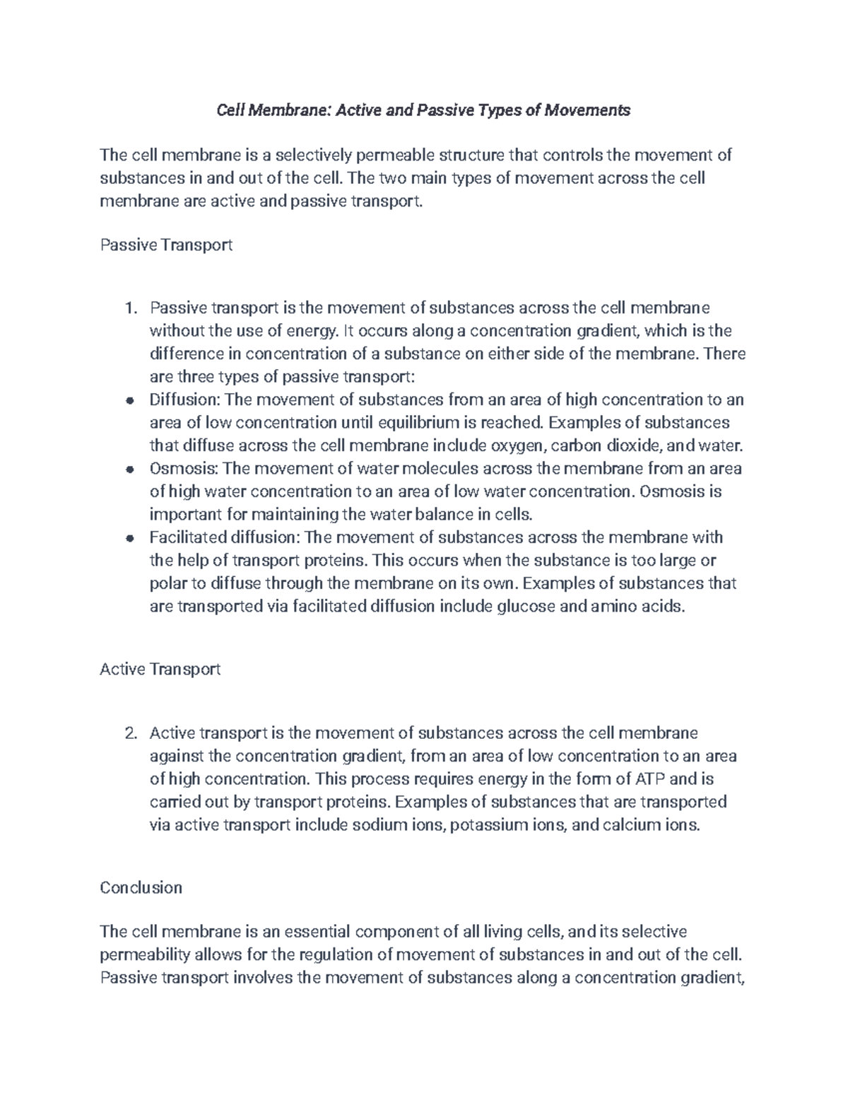 Notes on Cell Membrane Active and Passive Types of Movements - Cell ...
