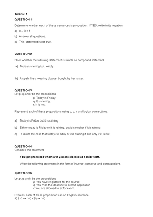 Chapter 1 - Tutorial - 1 EXERCISE 1 Determine if variables are continuous or discrete. a) Weight ...