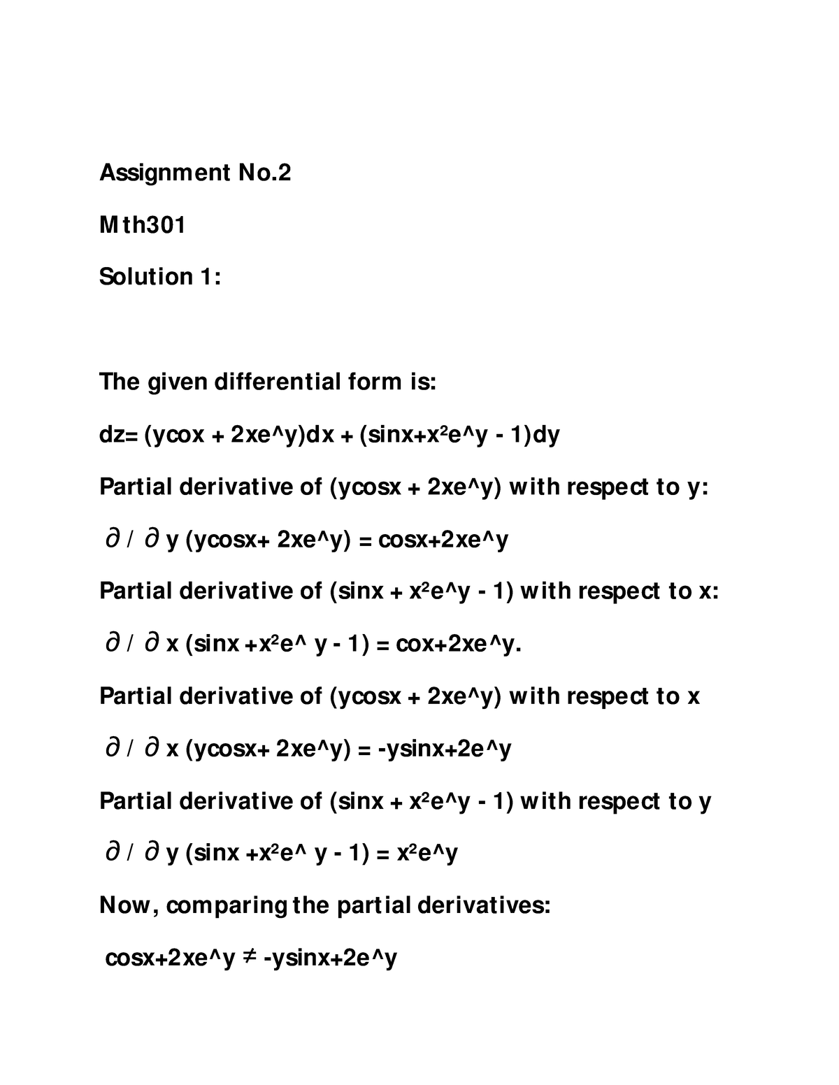 Mth301 section incharge anam zahra - Assignment No. 2 Mth 301 Solution 1 : The given ...