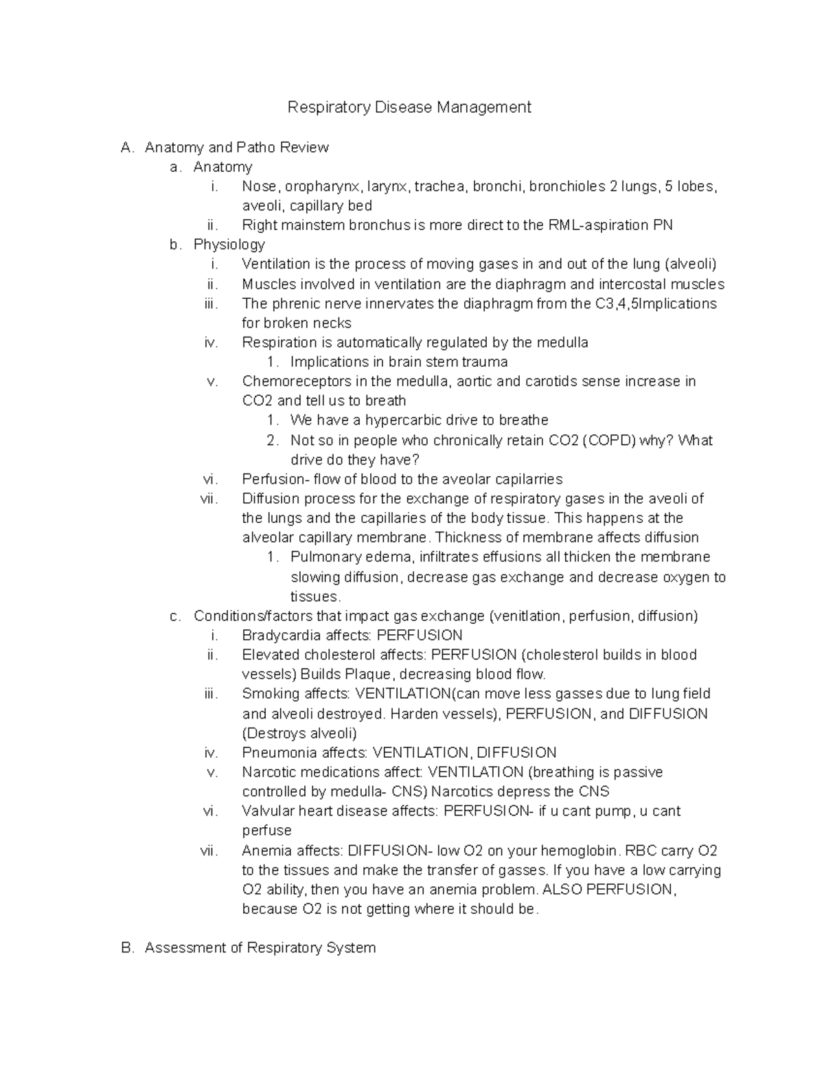 Respiratory disease student outline - Respiratory Disease Management A ...