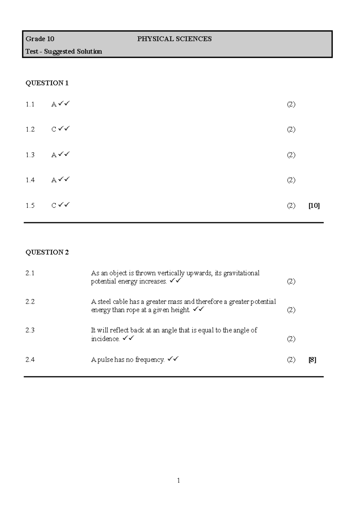 Physical Sciences kinematics - Grade 10 PHYSICAL SCIENCES Test ...