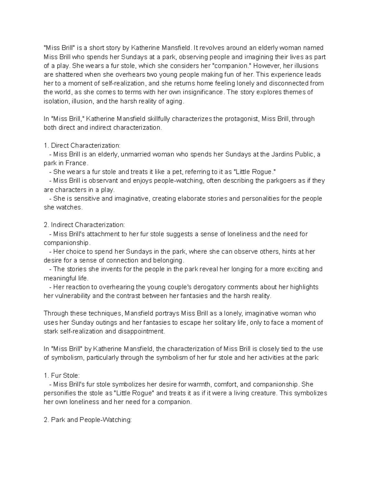 Chapter 3 Perrine - "Miss Brill" is a short story by Katherine ...