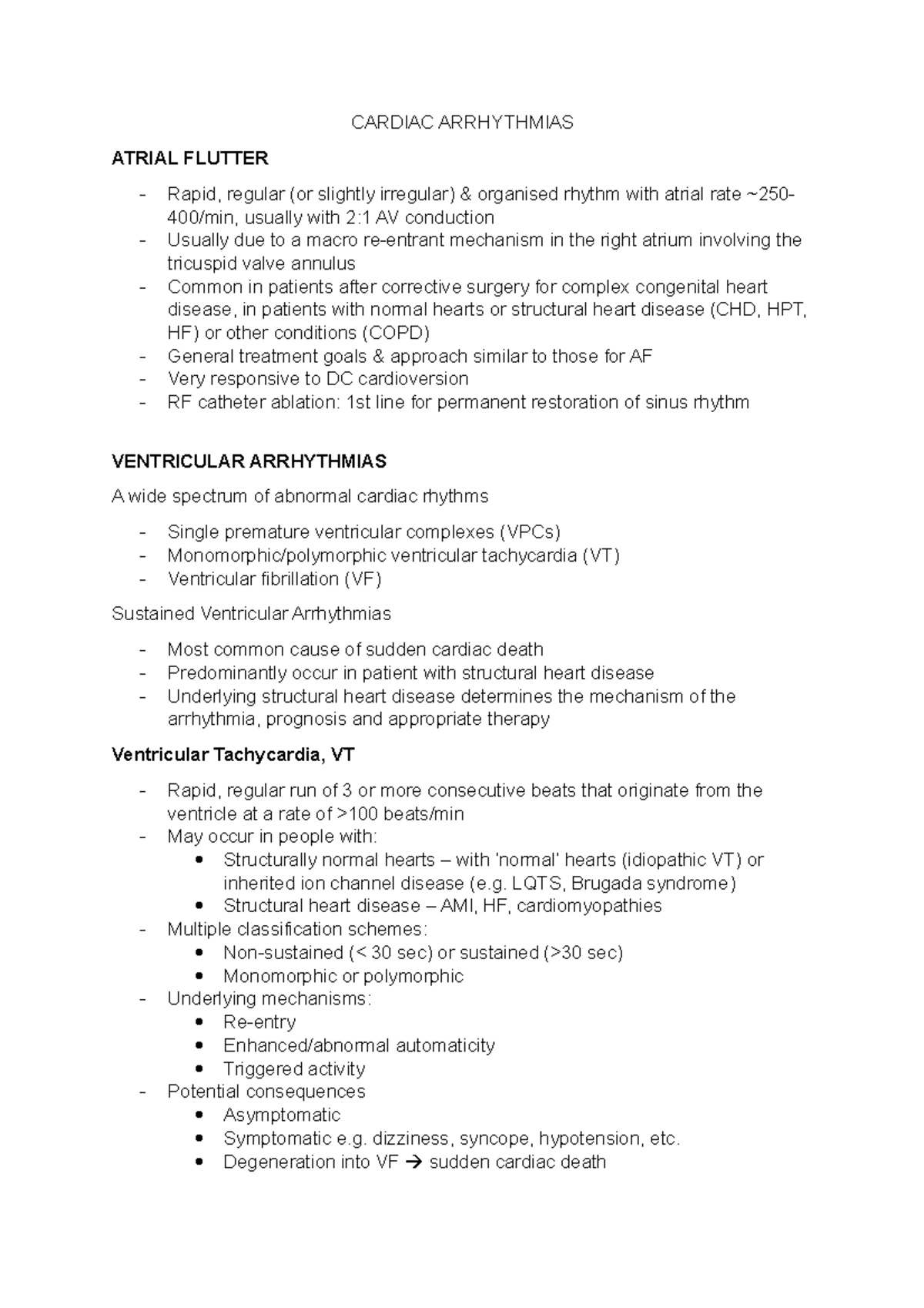 Cardiac Arrhythmias 4 - Lecture notes 1 - CARDIAC ARRHYTHMIAS ATRIAL ...