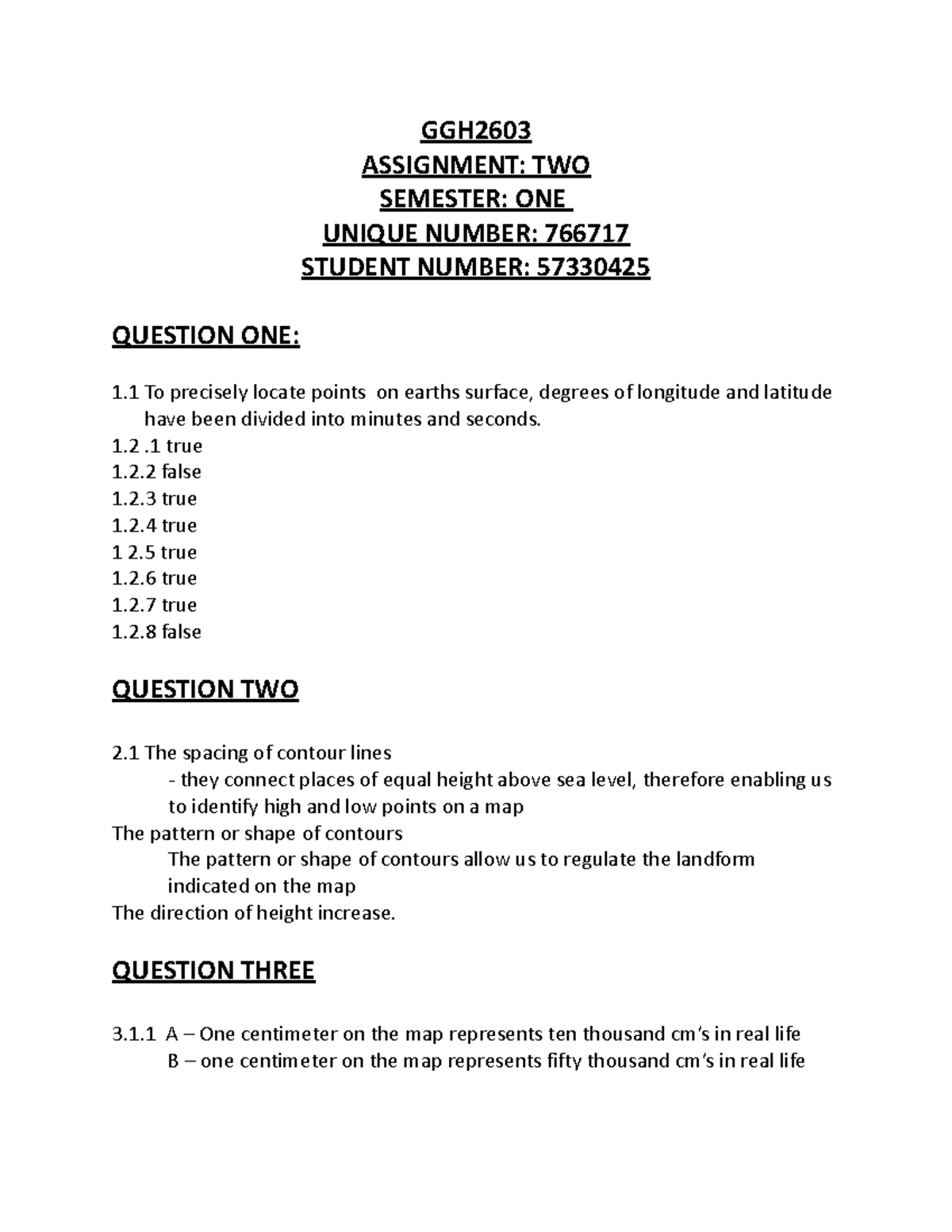 GGH2603 - ASSIGNMENT NOTES - GGH ASSIGNMENT: TWO SEMESTER: ONE UNIQUE ...