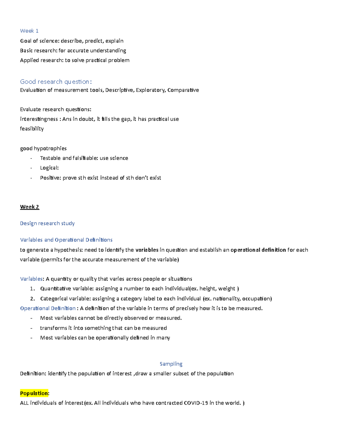 Research design final - Week 1 Goal of science: describe, predict ...