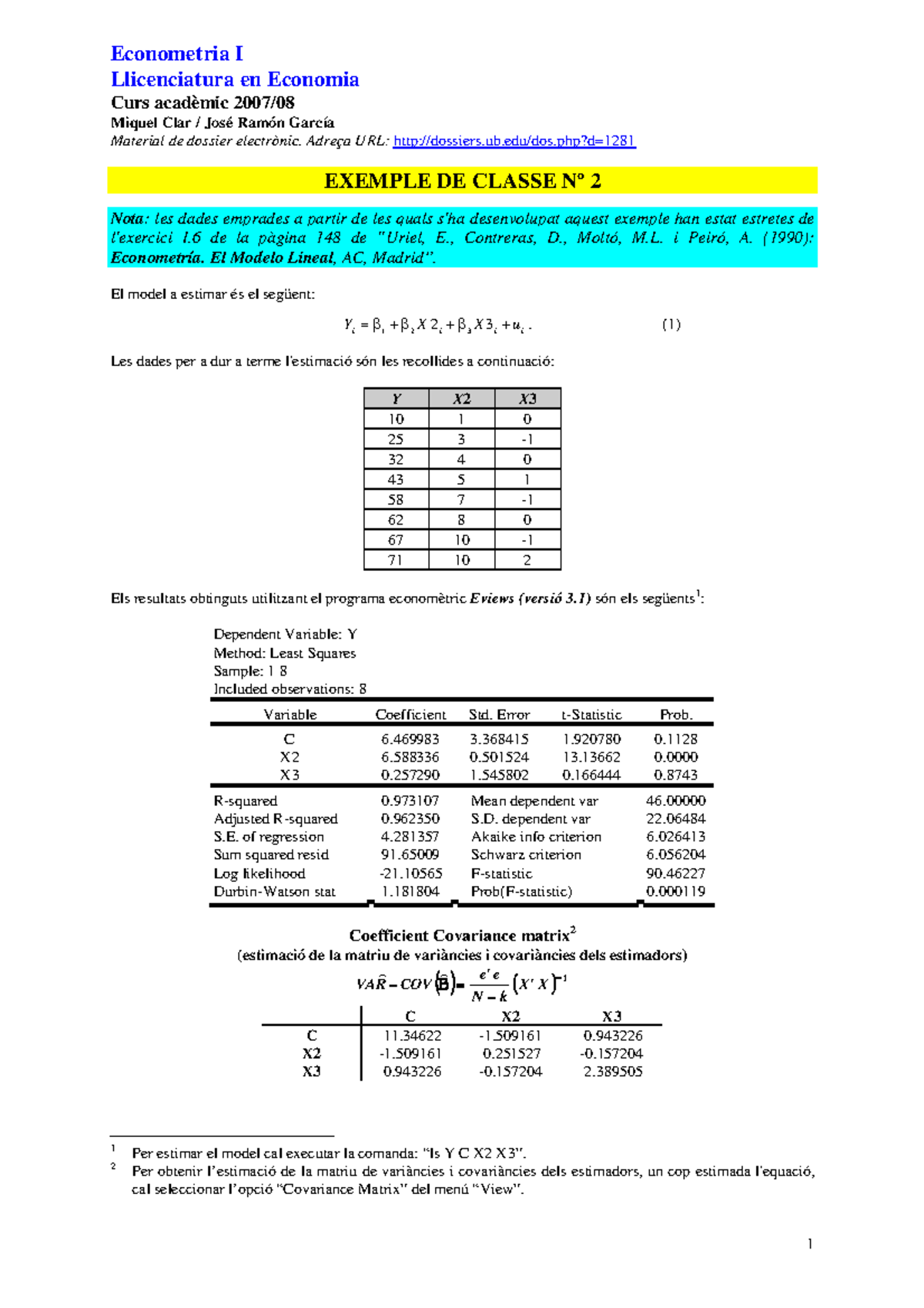 Exemple classe 2 - minims cuadrats ordinaris - Llicenciatura en ...