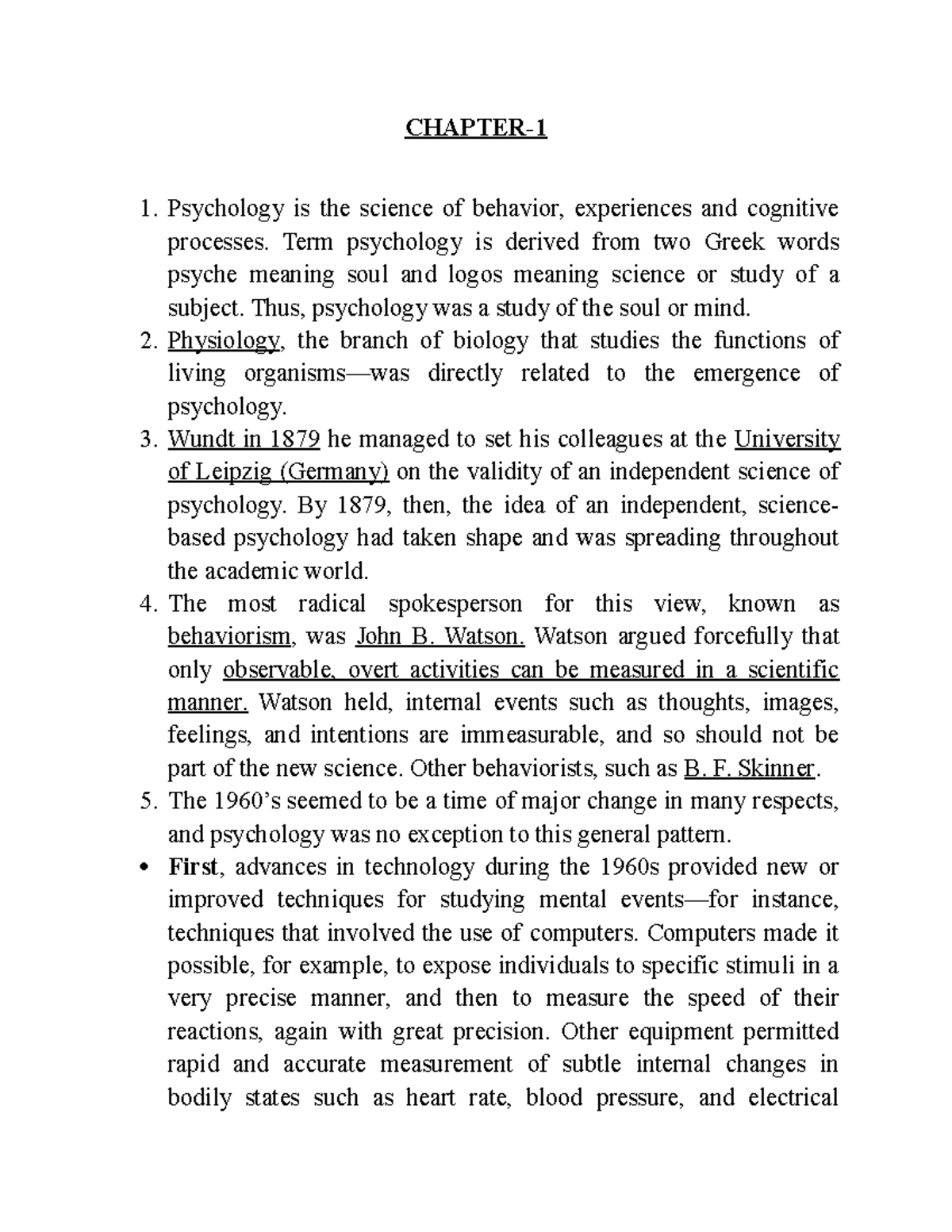 Psychology Notes (Basic Psychology) - CHAPTER- Psychology is the ...