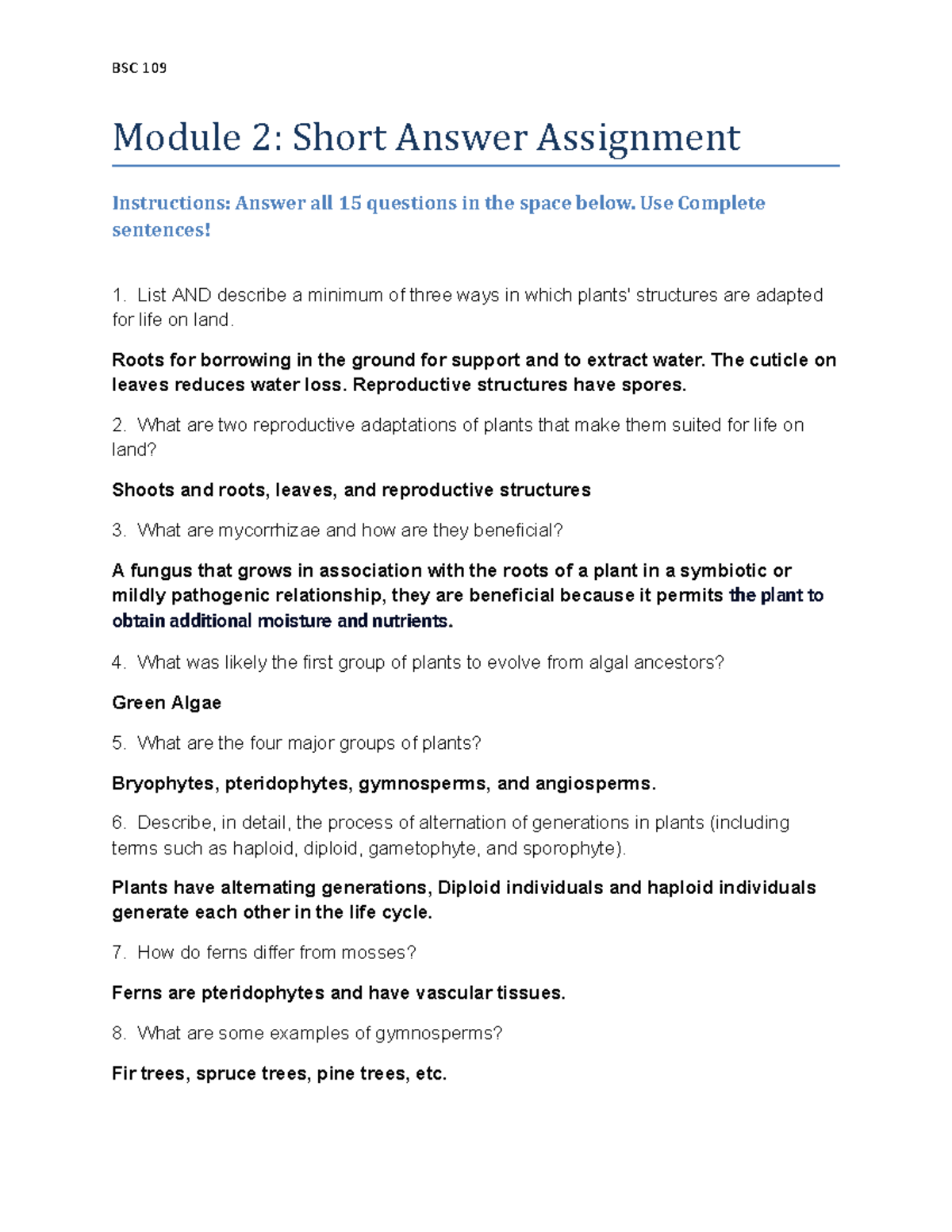 Alexandriabrker-mod2Assign - BSC 109 Module 2: Short Answer Assignment ...