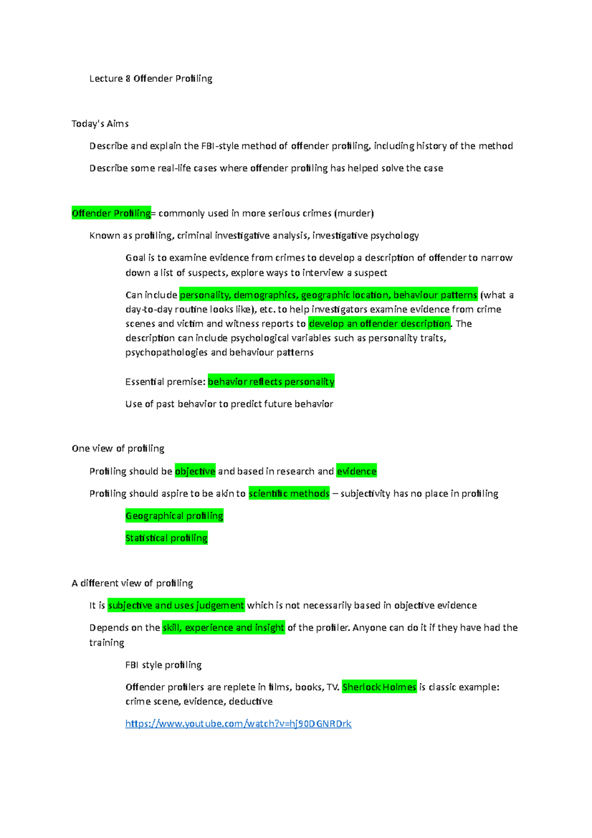 Lecture 8 Offender Profiling - Lecture 8 Offender Profiling Today's Aims Describe and explain ...