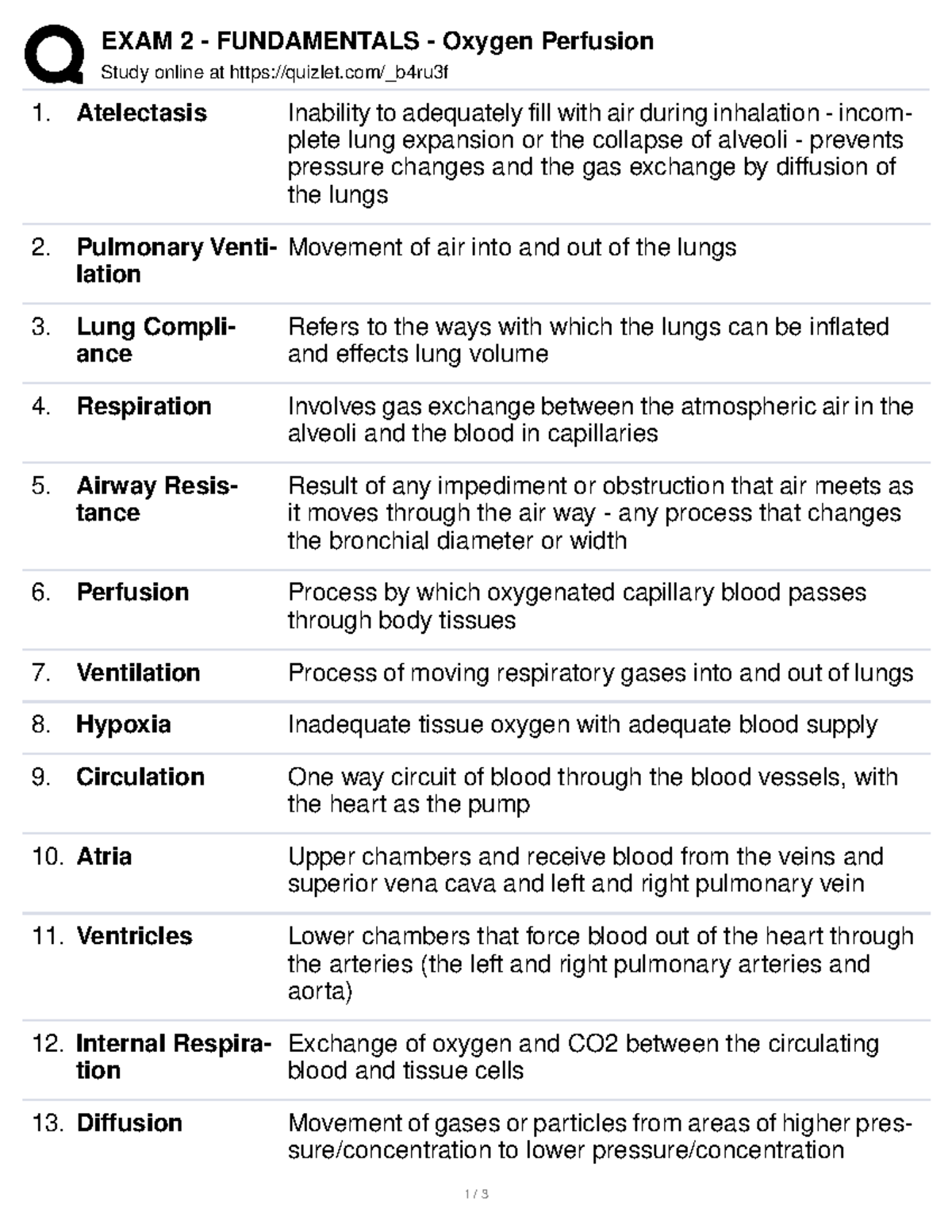 EXAM 2 - Fundamentals - Oxygen Perfusion - EXAM 2 - FUNDAMENTALS - Oxygen Perfusion Study online ...