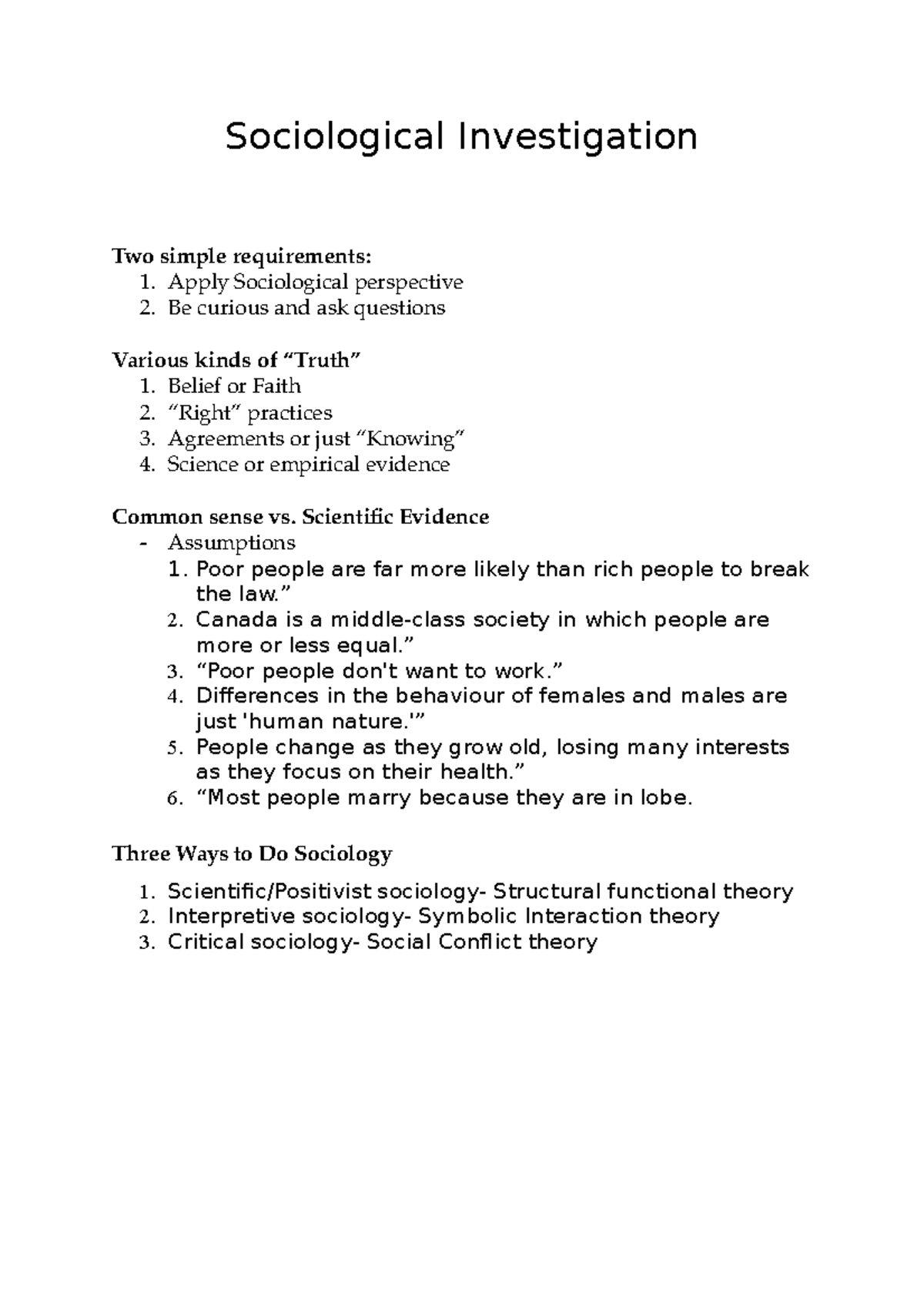 Soc Notes 2 - Module 2 - Sociological Investigation Two simple ...
