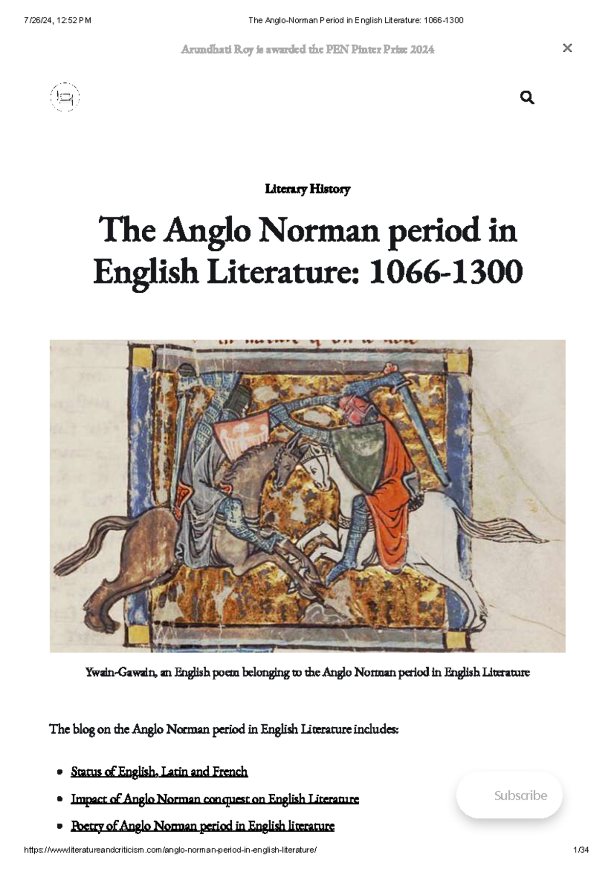 The Anglo-Norman Period in English Literature 1066-1300 - Literary ...