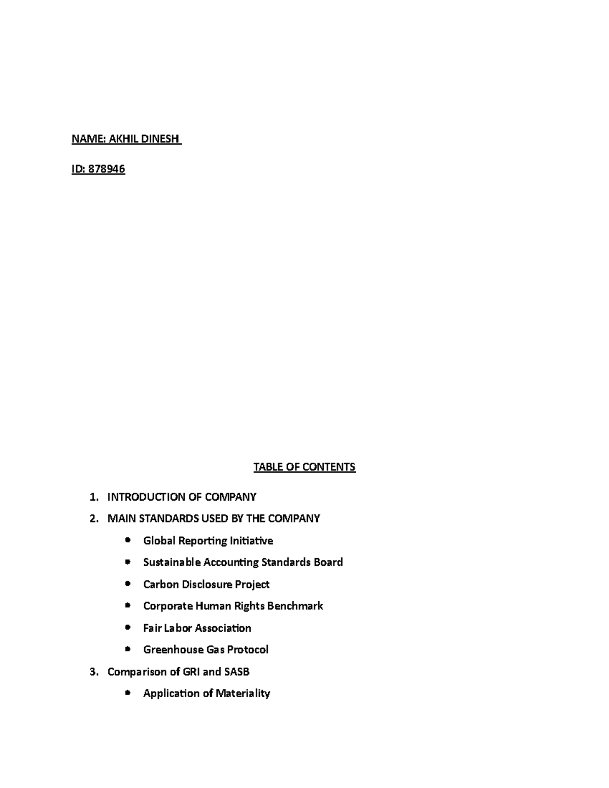 IA2 - Worth 10% - NAME: AKHIL DINESH ID: 878946 TABLE OF CONTENTS 1 ...