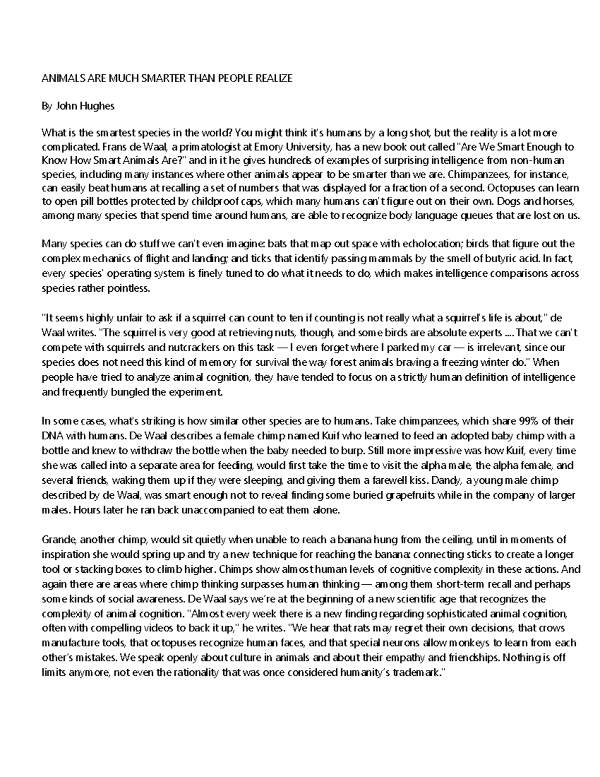 ARW2 Article 1 - ipi - ANIMALS ARE MUCH SMARTER THAN PEOPLE REALIZE By ...