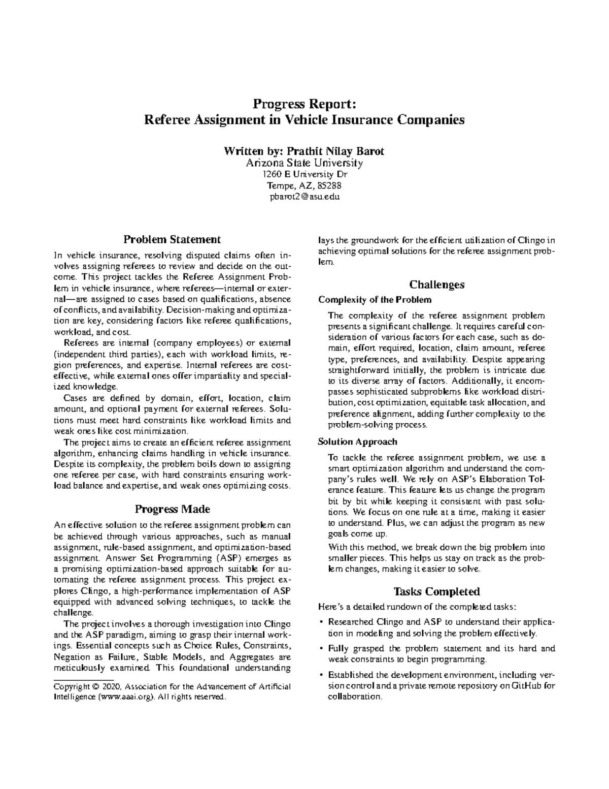 AAAI Press Formatting Instructions for Authors Using La Te X - Progress ...