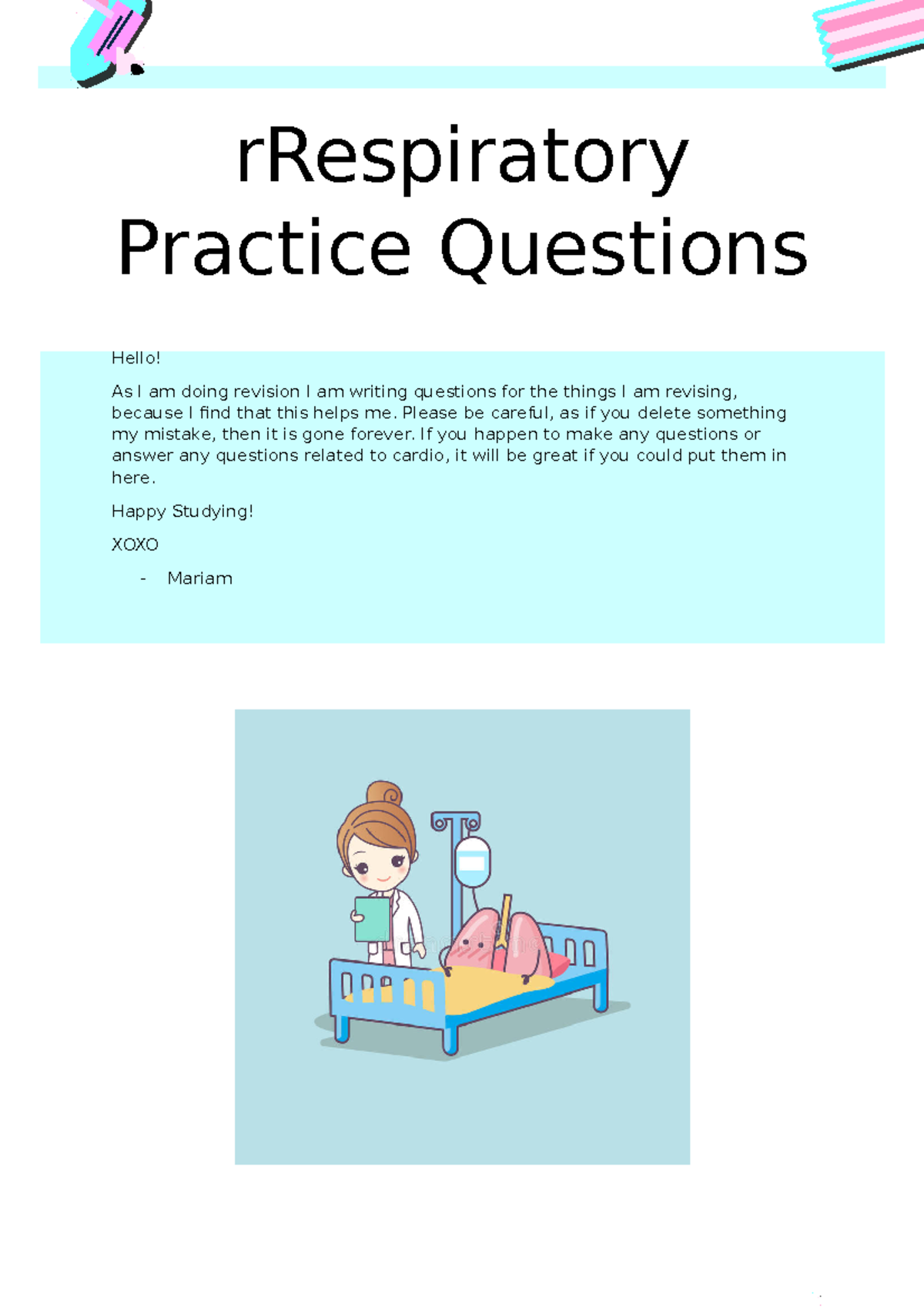 Respiratory practice questions - rRespiratory Practice Questions Hello ...