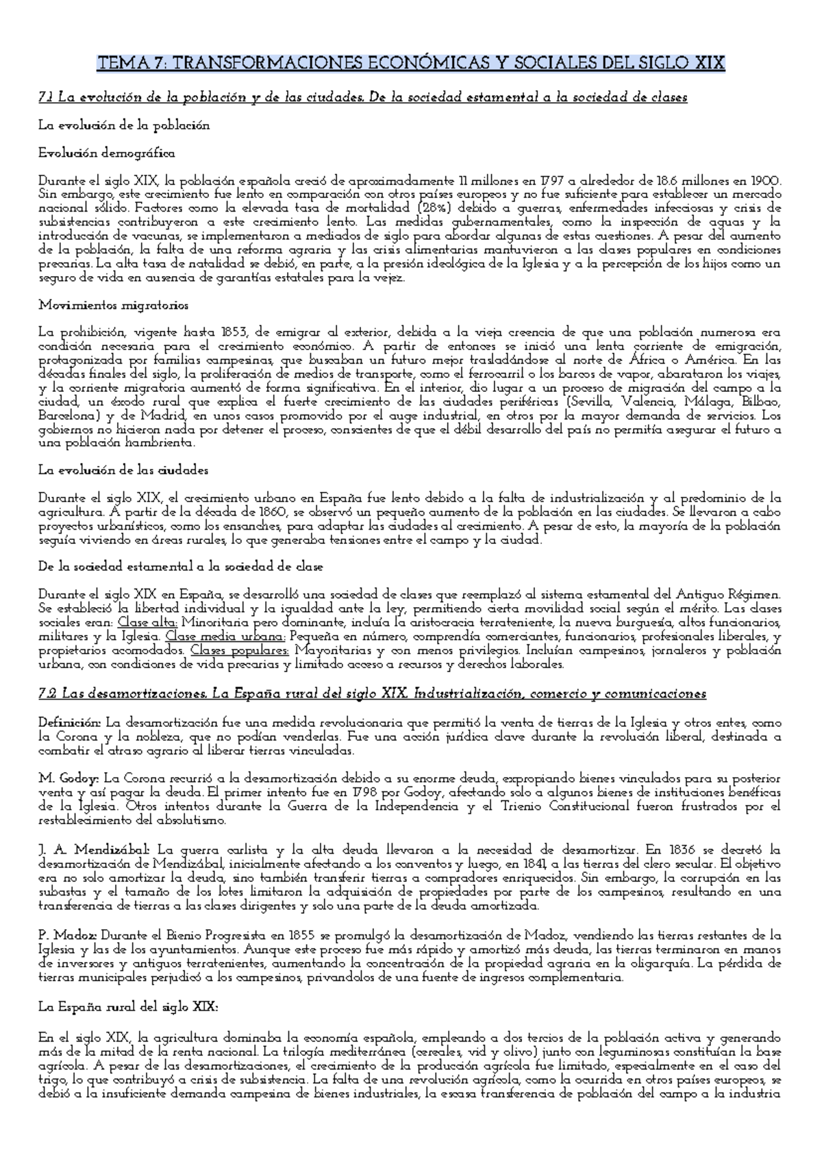 TEMA 7 Transformaciones Económicas Y Sociales DEL Siglo XIX - TEMA 7: TRANSFORMACIONES ...