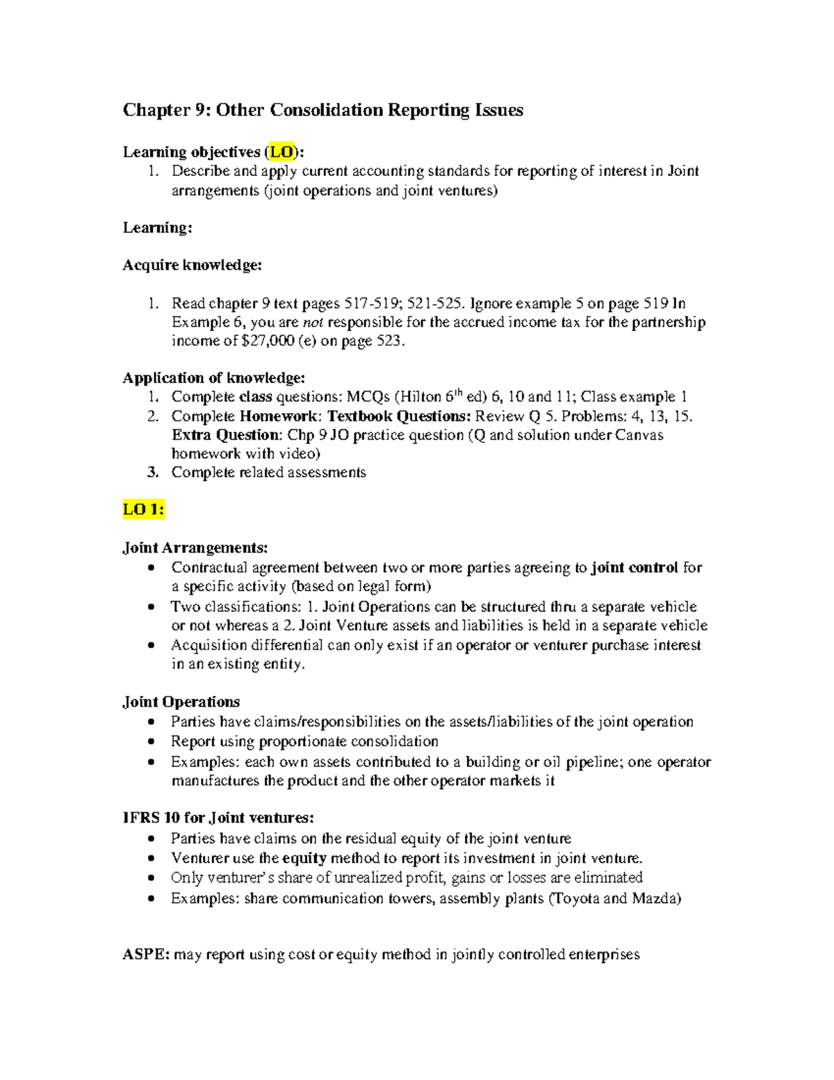 Chapter 9 Summary Notes 4 Chapter 9 Other Consolidation Reporting