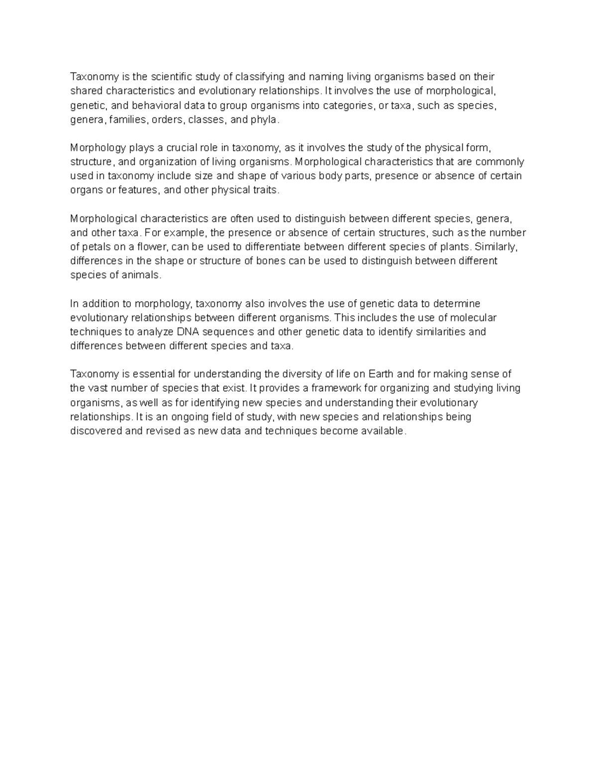 Taxonomy in Morphology - Taxonomy is the scientific study of ...