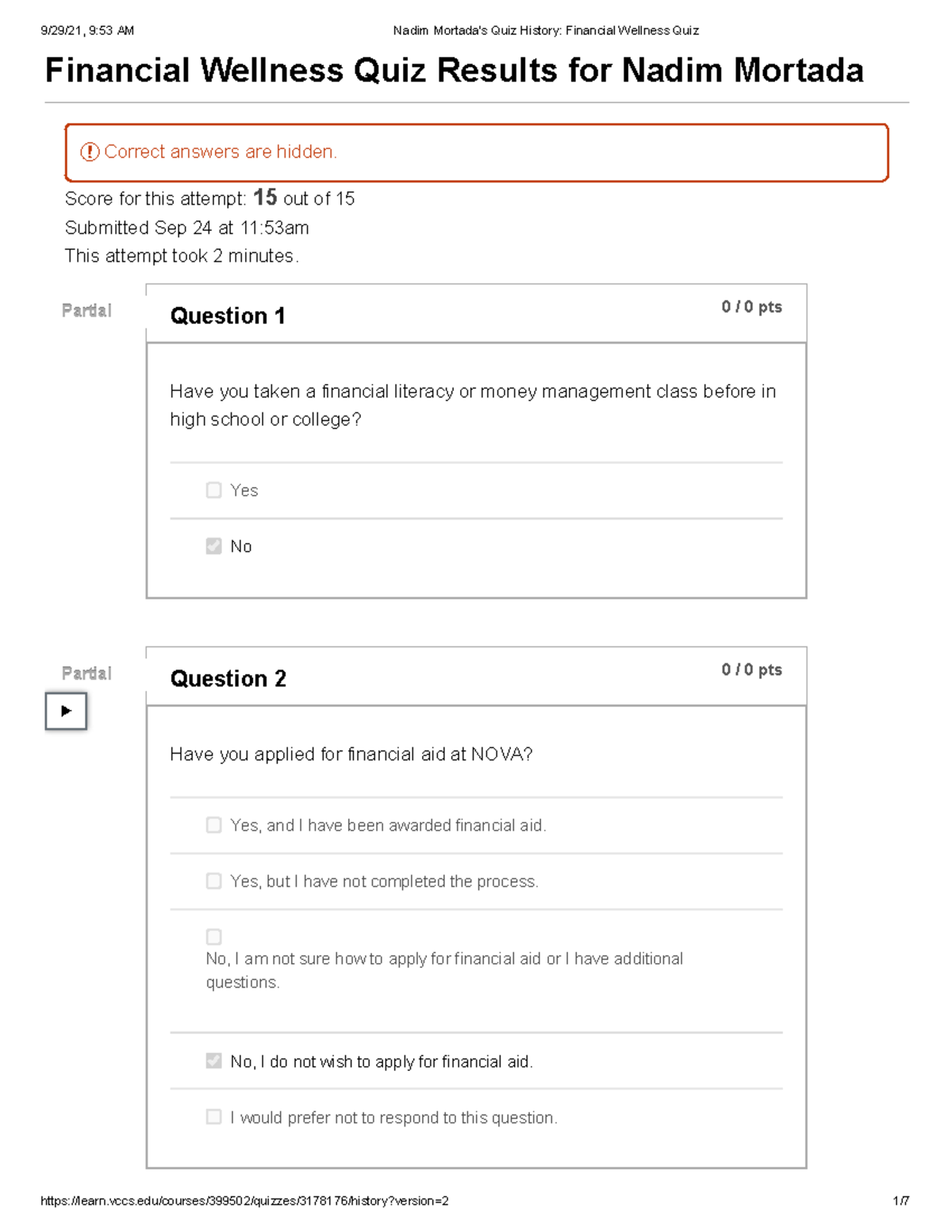 Financial Wellness Quiz - Score for this attempt: 15 out of 15 ...