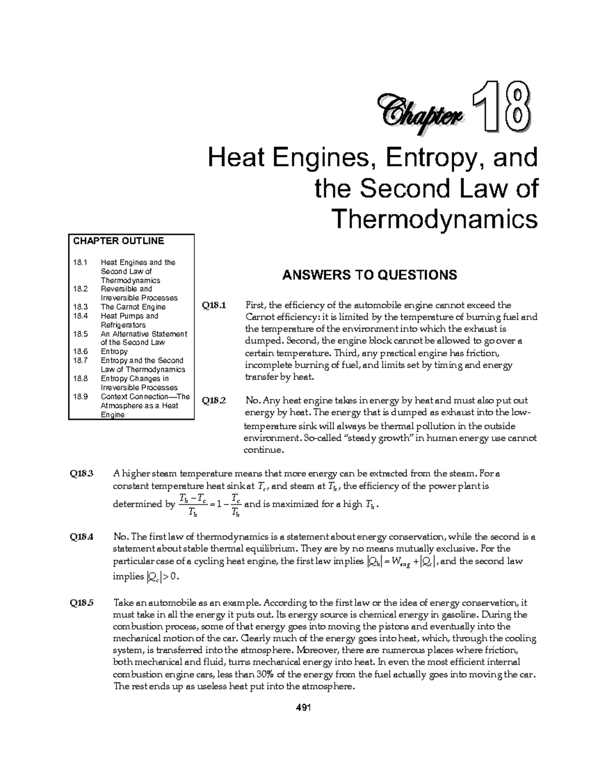 SM chapter 18 - Solution manual for all physics assignments in physics labs - ####### 491 Heat ...