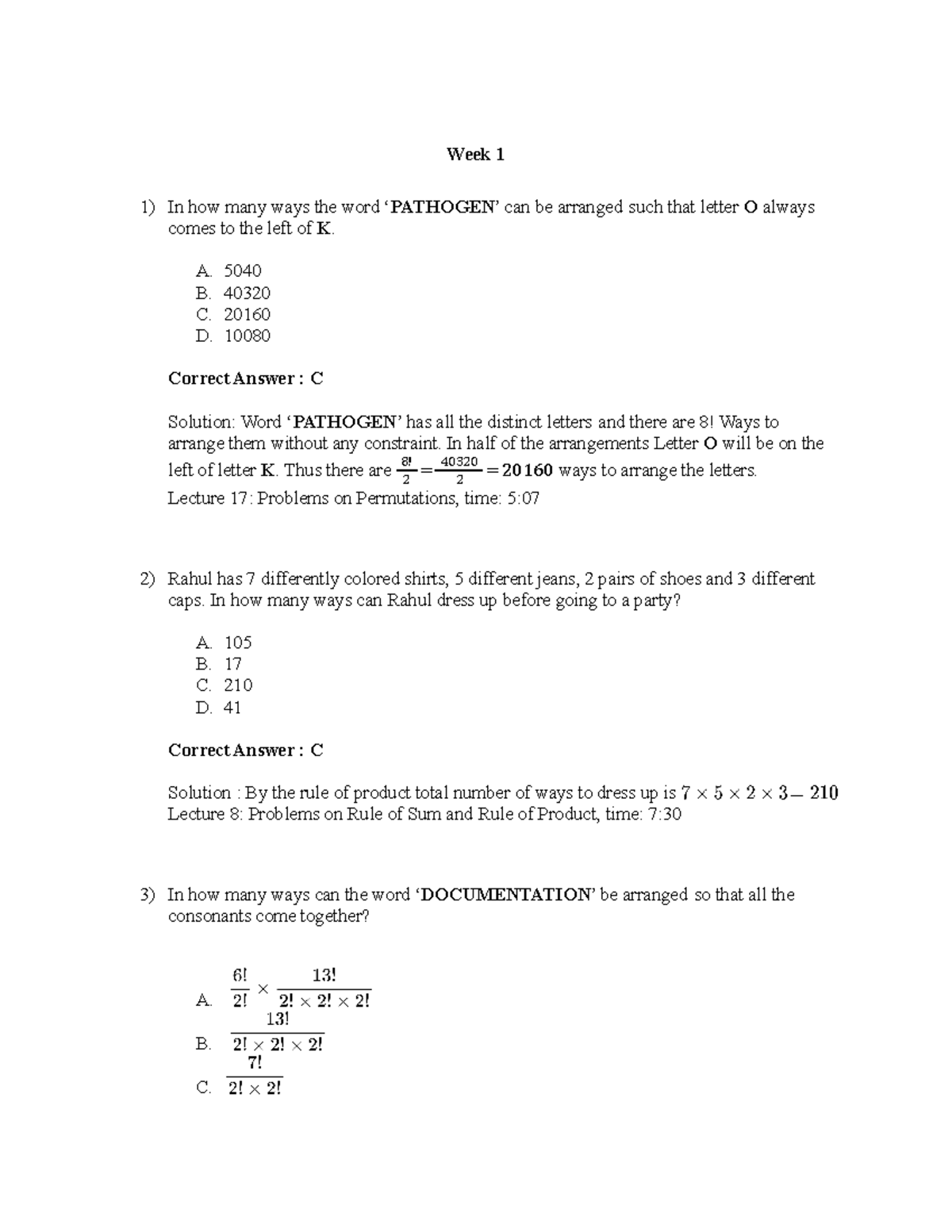 Nptel 1 12 Assignments Week 1 In How Many Ways The Word 8 Pathogen 9 Can Be Arranged Such That