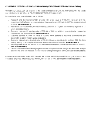 Illustrative Problems Buscom PART 2 CONT - ILLUSTRATIVE PROBLEMS – BUSINESS COMBINATIONS (DATE ...