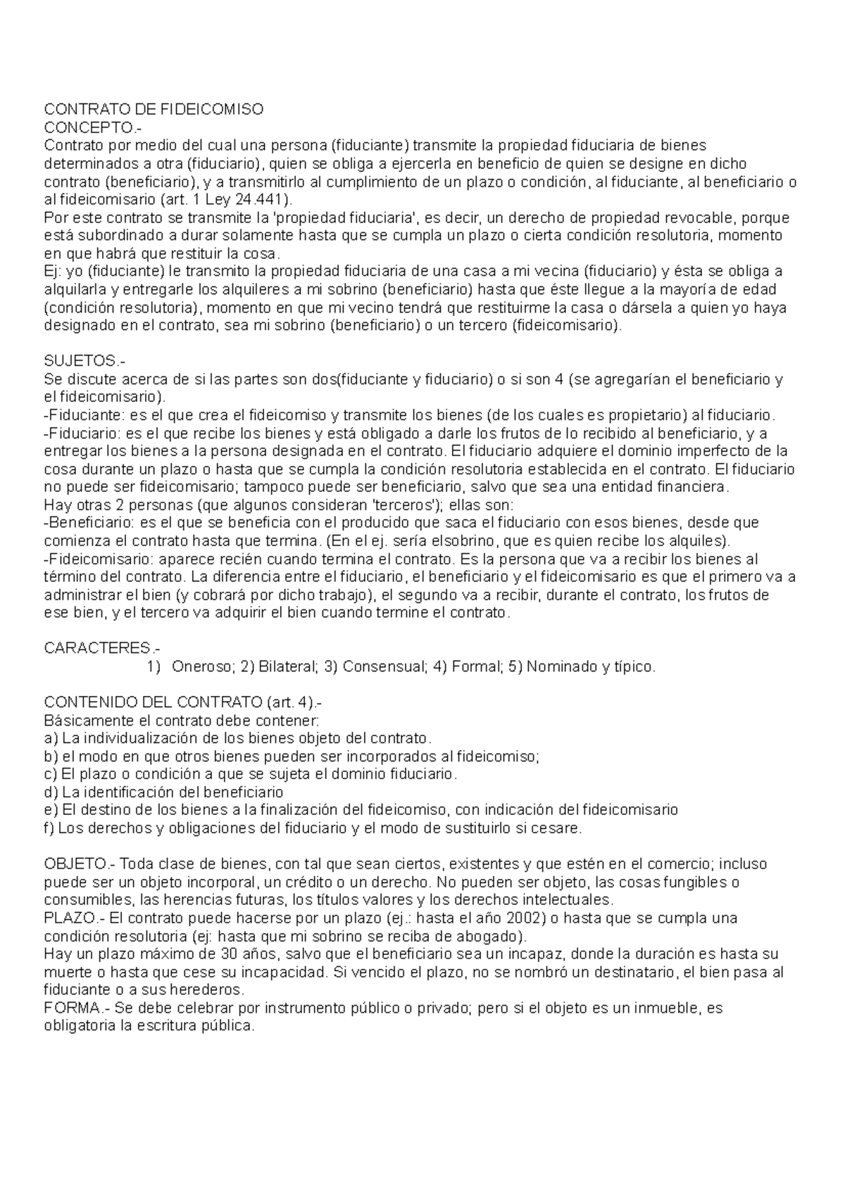 Contrato DE Fideicomiso - CONTRATO DE FIDEICOMISO CONCEPTO.- Contrato por medio del cual una ...