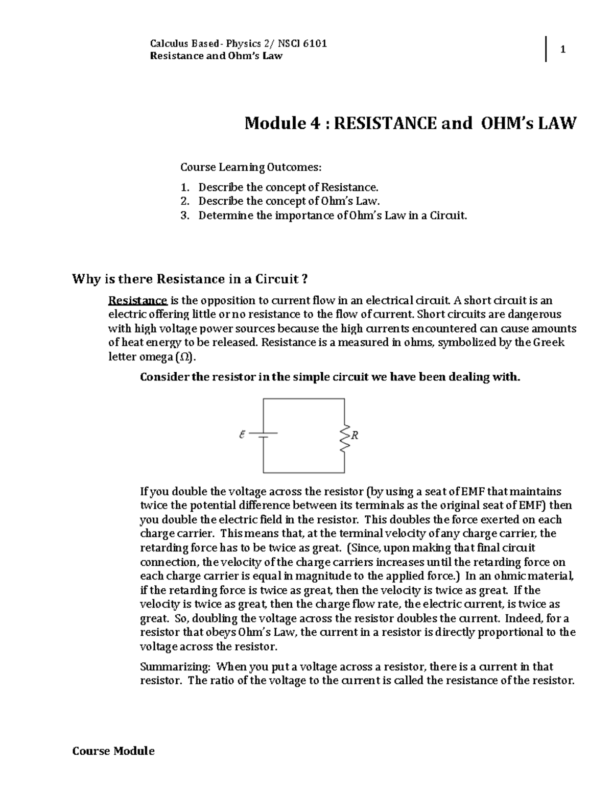 Week 4 - Lesson 4 Resistance AND OHMS LAW - Calculus Based- Physics 2 ...