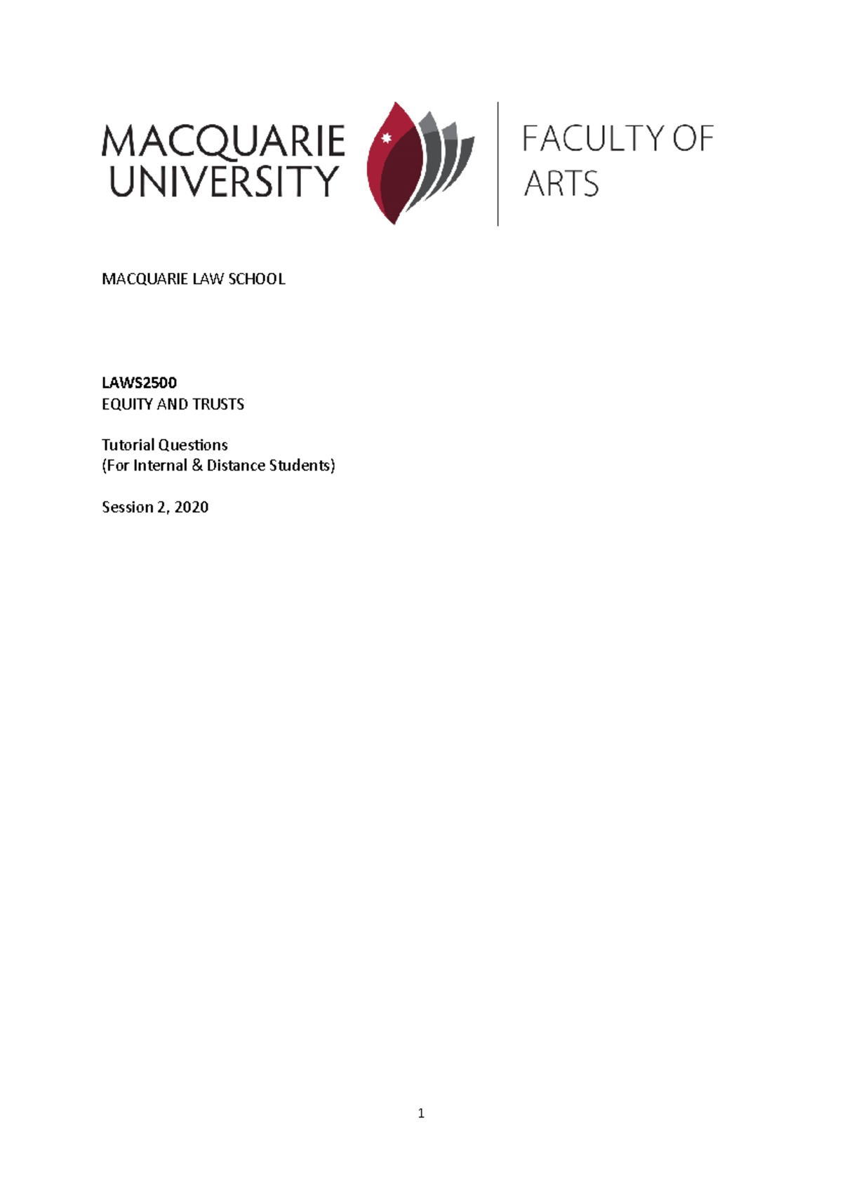 ET Week 1 Tutorial - MACQUARIE LAW SCHOOL LAWS EQUITY AND TRUSTS ...