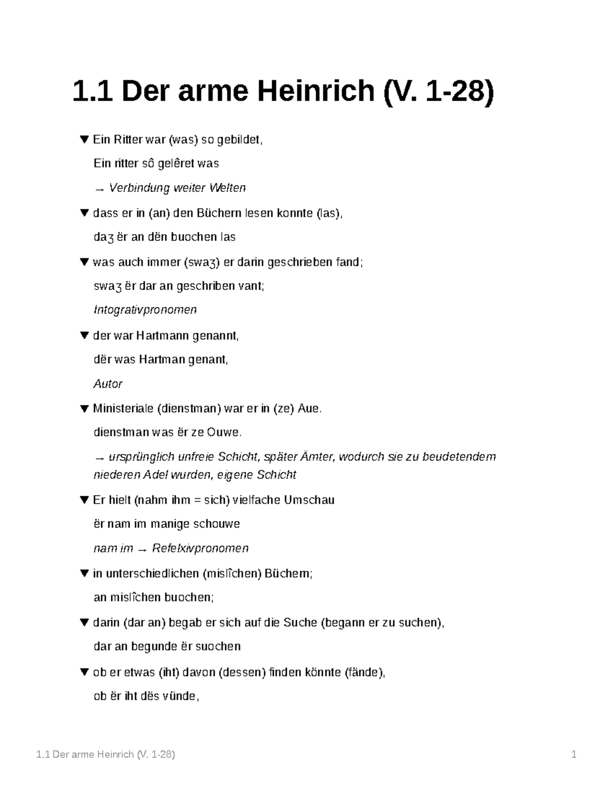 Der arme heinrich 1-28 - 1 Der arme Heinrich (V. 1-28) 1 1 Der arme ...
