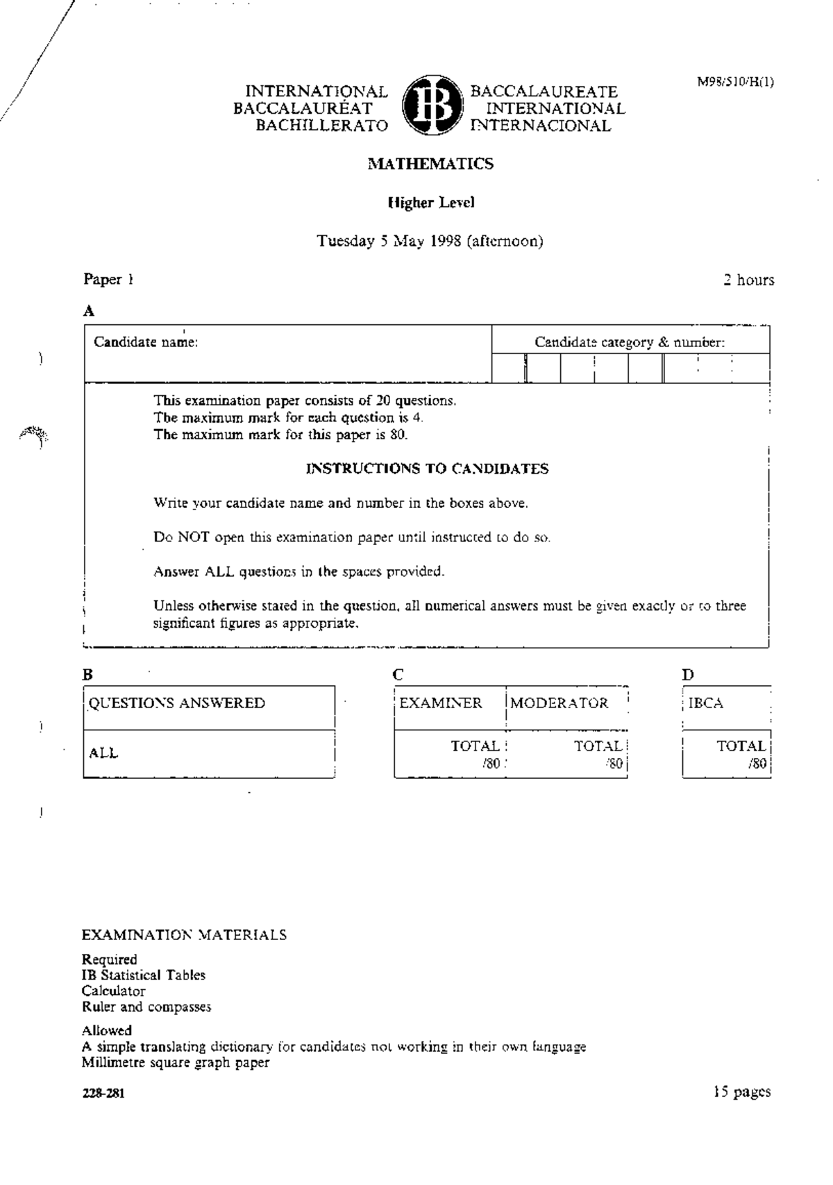 Mathematics paper 1 HL - Mathematics: Analysis and Approaches HL - Studocu