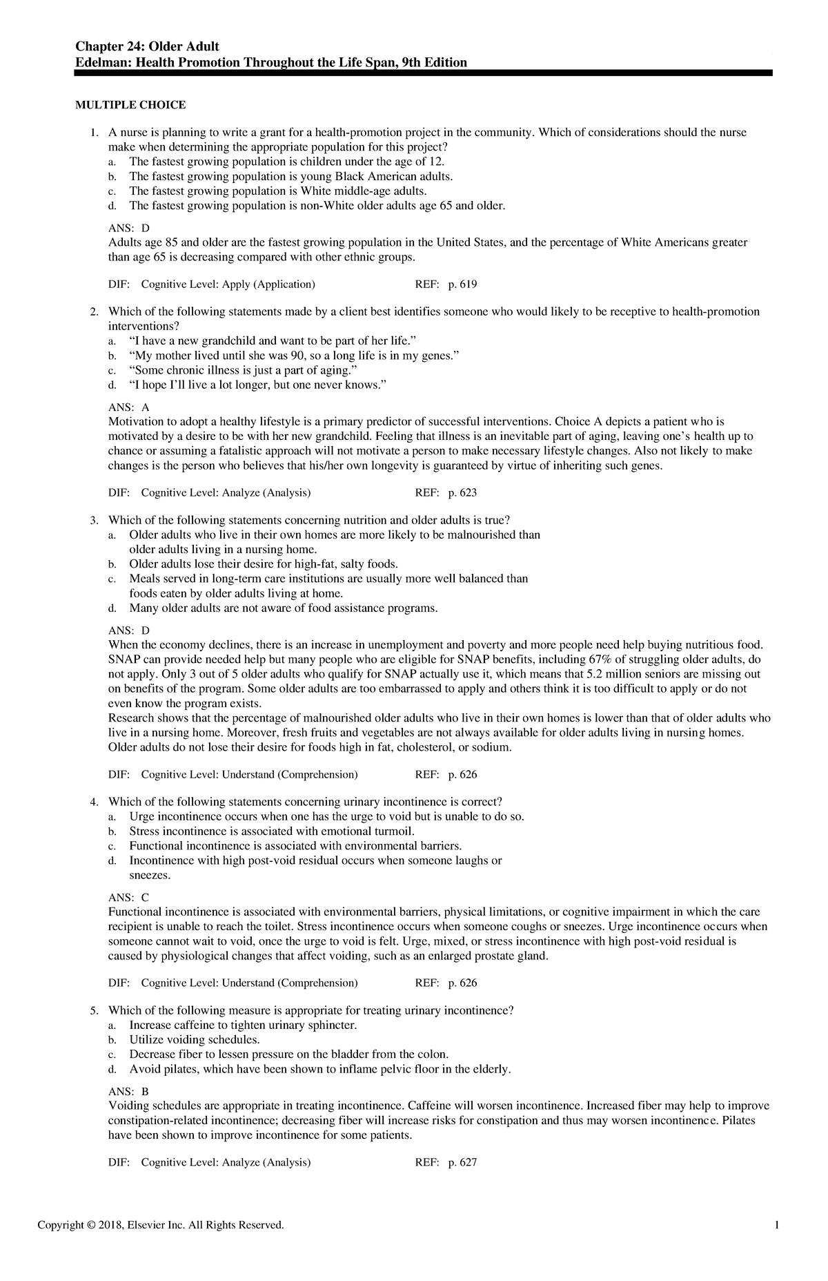 Exam View - Chapter 24 - Chapter 24: Older Adult Edelman: Health ...