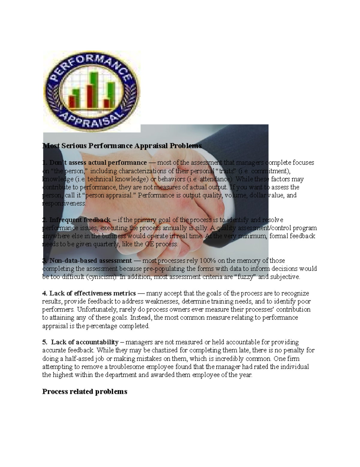 Most Serious Performance Appraisal Problems - Don’t assess actual ...