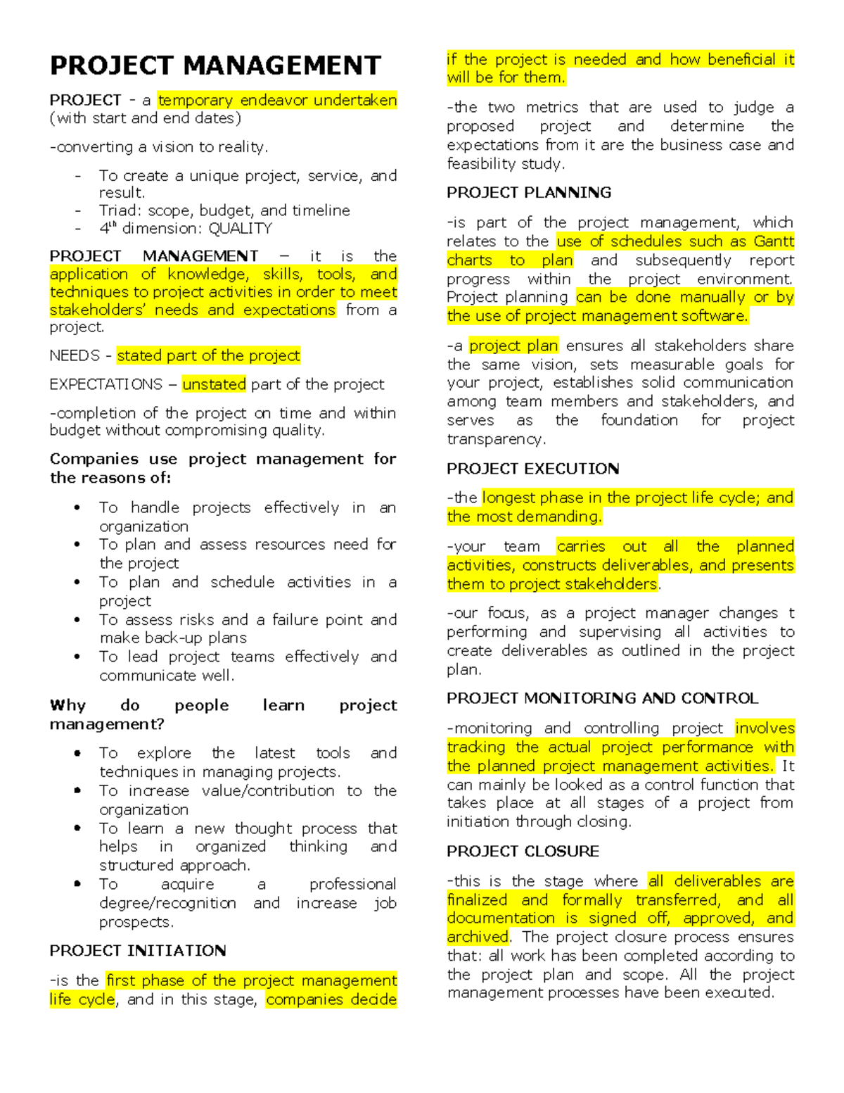 Project Management Reviewer - PROJECT MANAGEMENT PROJECT - a temporary ...