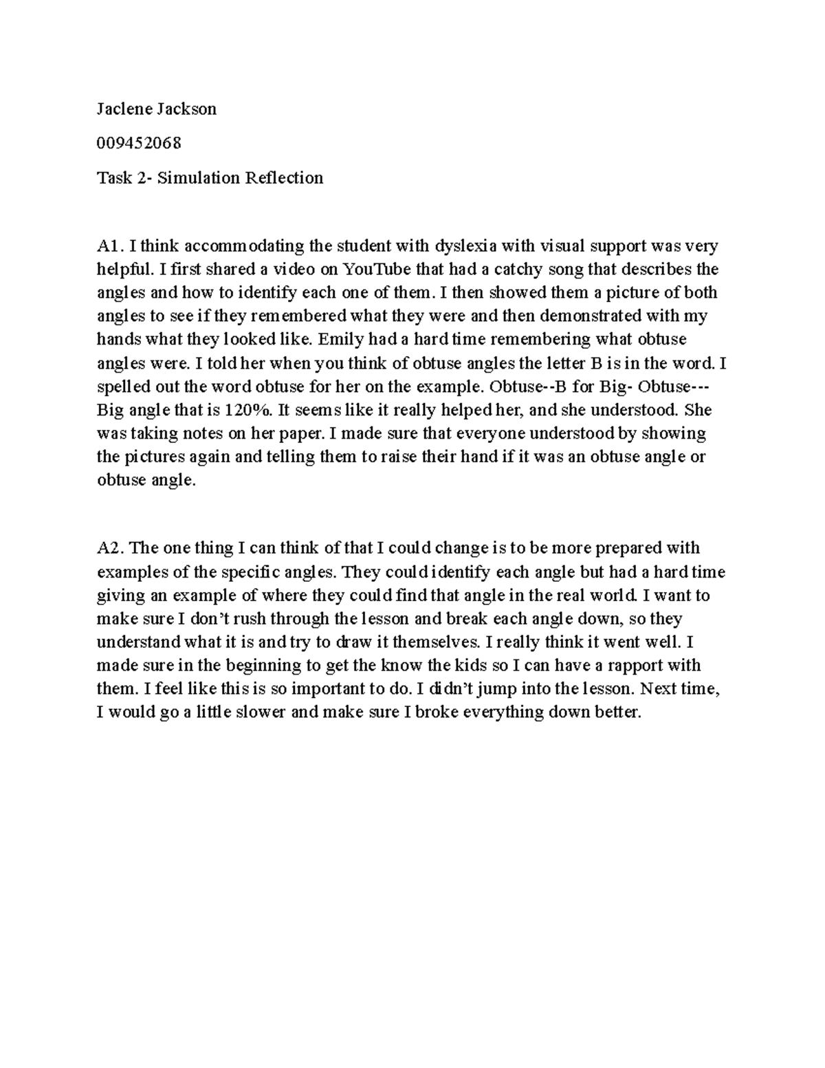 Task2-Reflection - task 2 reflection - Jaclene Jackson 009452068 Task 2 ...