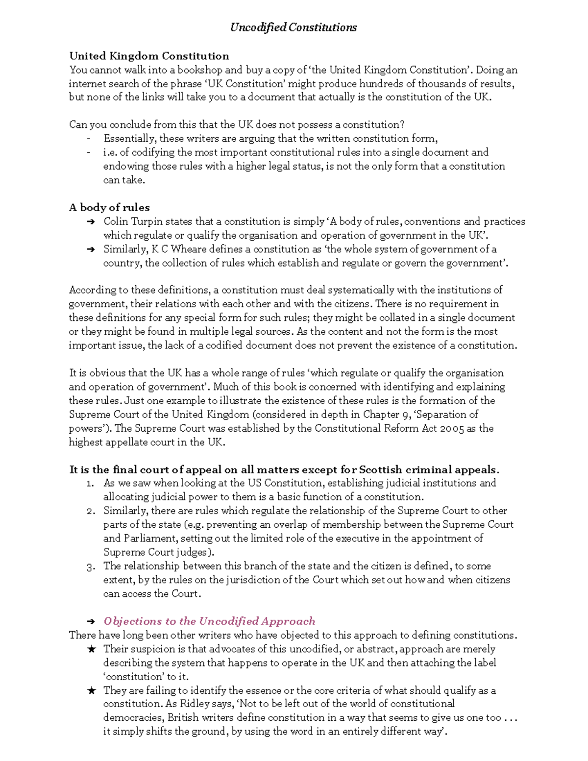 Uncodified Constitutions, UK, Body of rules, Scottish Appeals ...