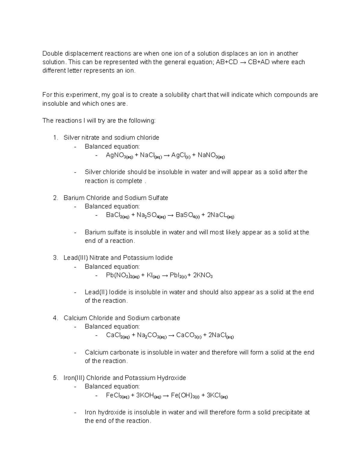 Lab Double Displacement - Julian Boyer - Double displacement reactions ...